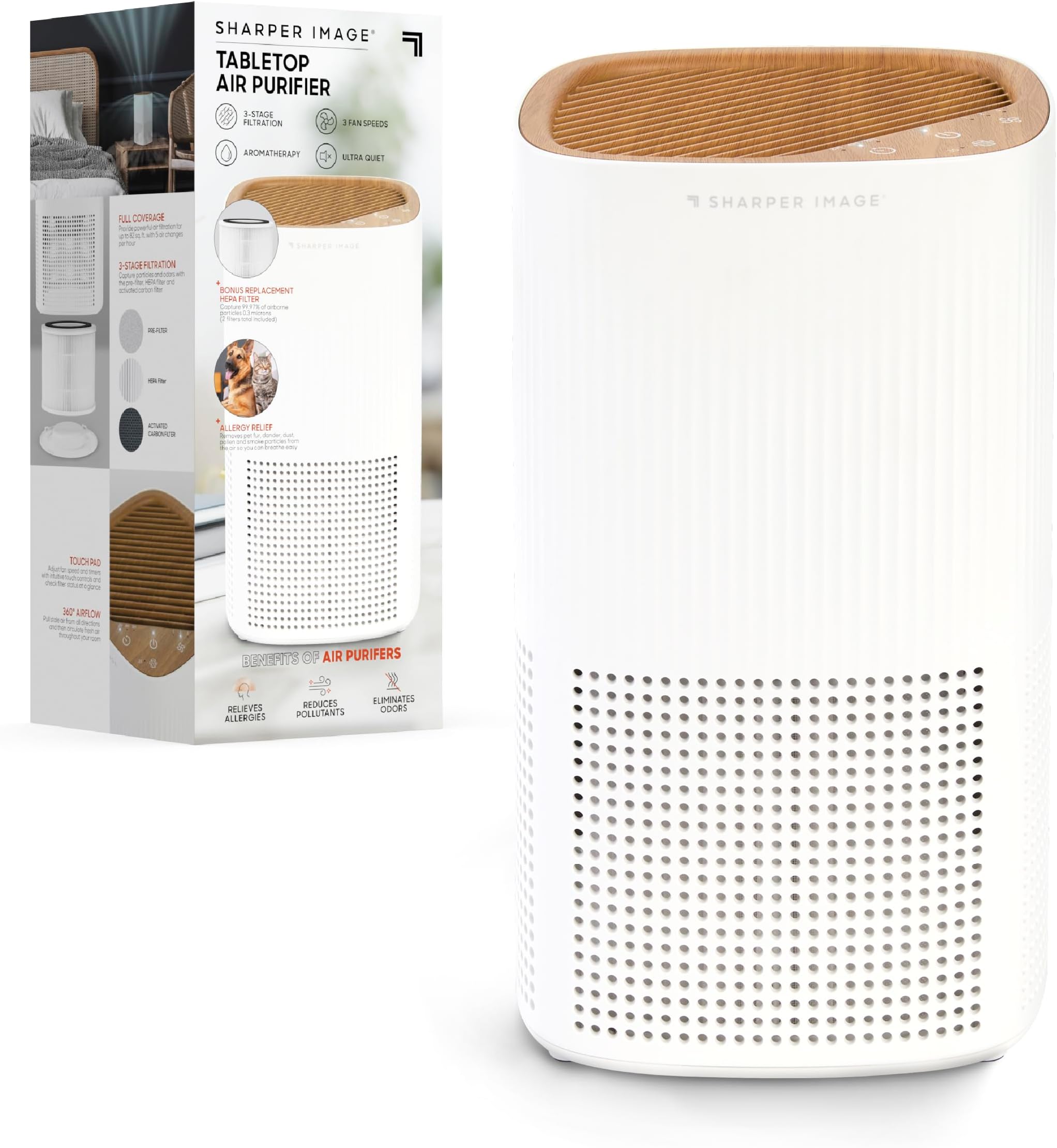 Amazon.com: Sharper Image® Tabletop Air Purifier – 2 HEPA Filters & 13 ...