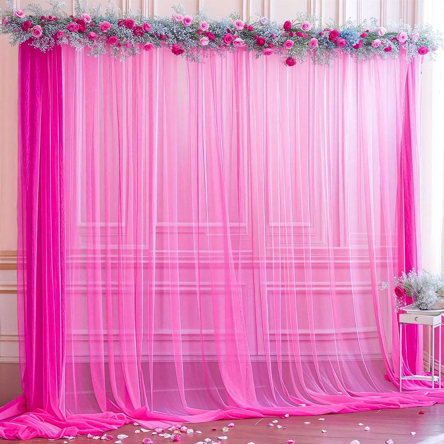 Amazon.com : 10x10ft Hot Pink Tulle Backdrop Curtain for Parites, Sheer ...
