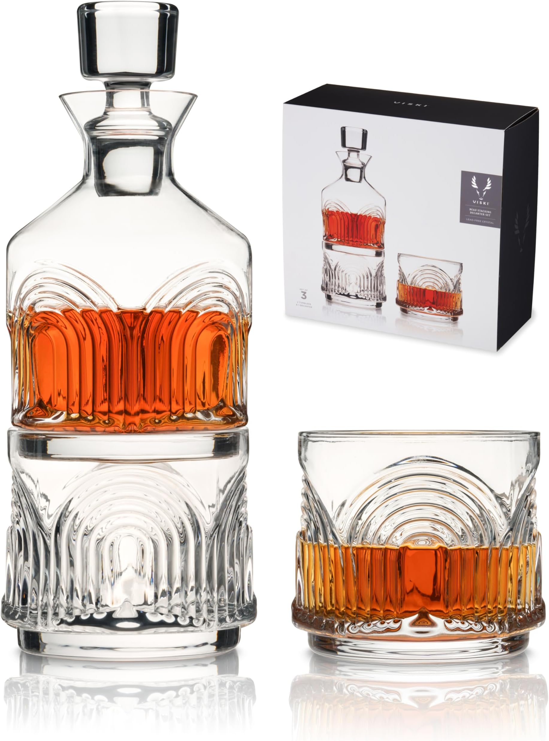 Amazon.com | Godinger Stackable Whiskey Decanter and Whisky Glasses 3 ...