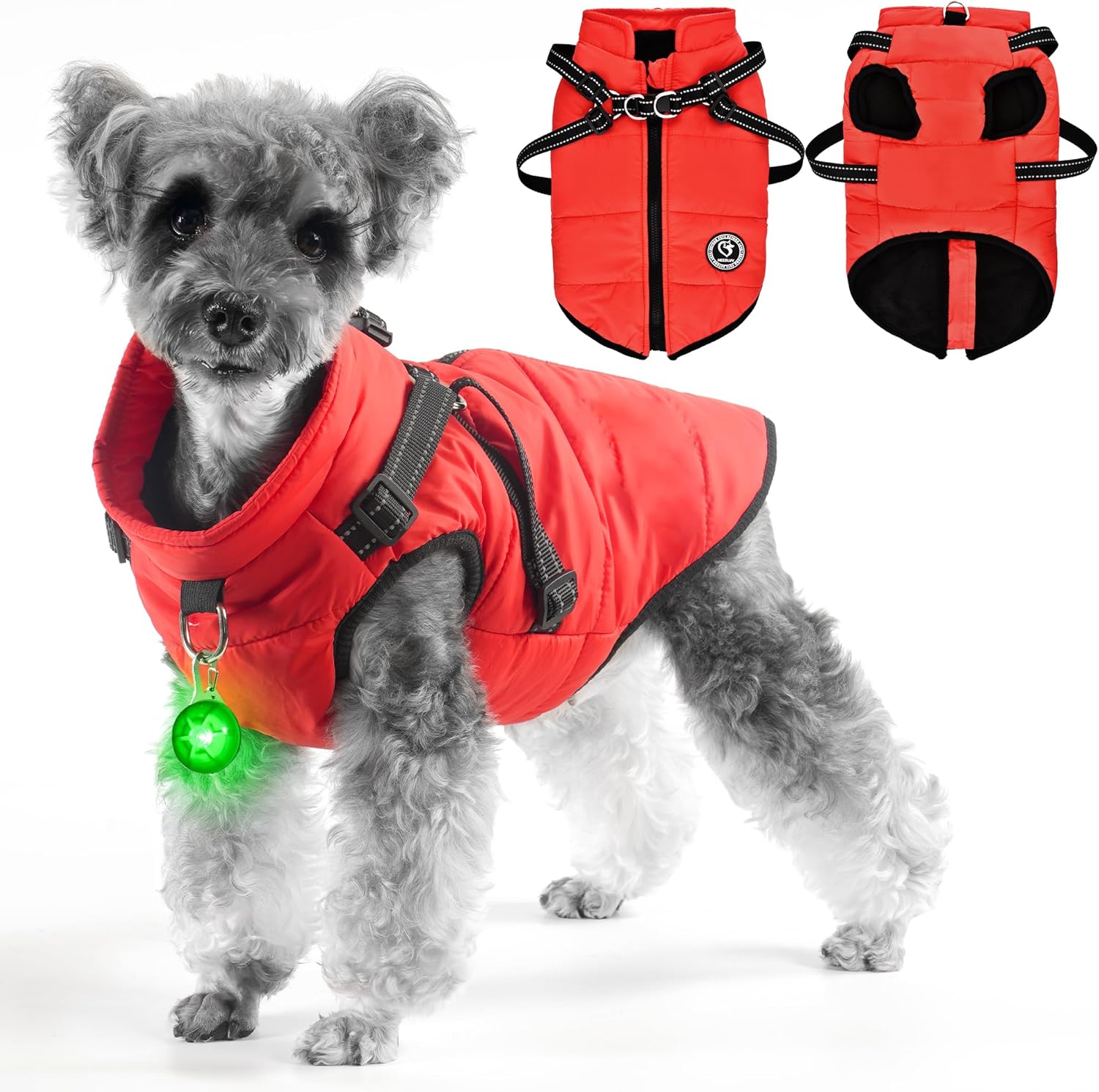 HezzLuv Dog Winter Jacket Coat, Waterproof Dog Coat with Harness, Warm ...
