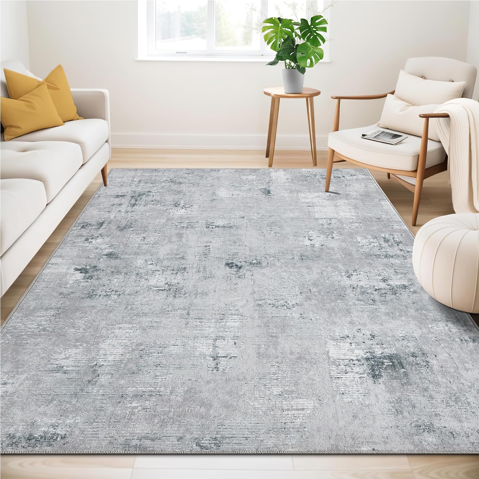 Guchuang Washable Rugs Living Room Area Rugs Grey Modern Abstract Rugs ...
