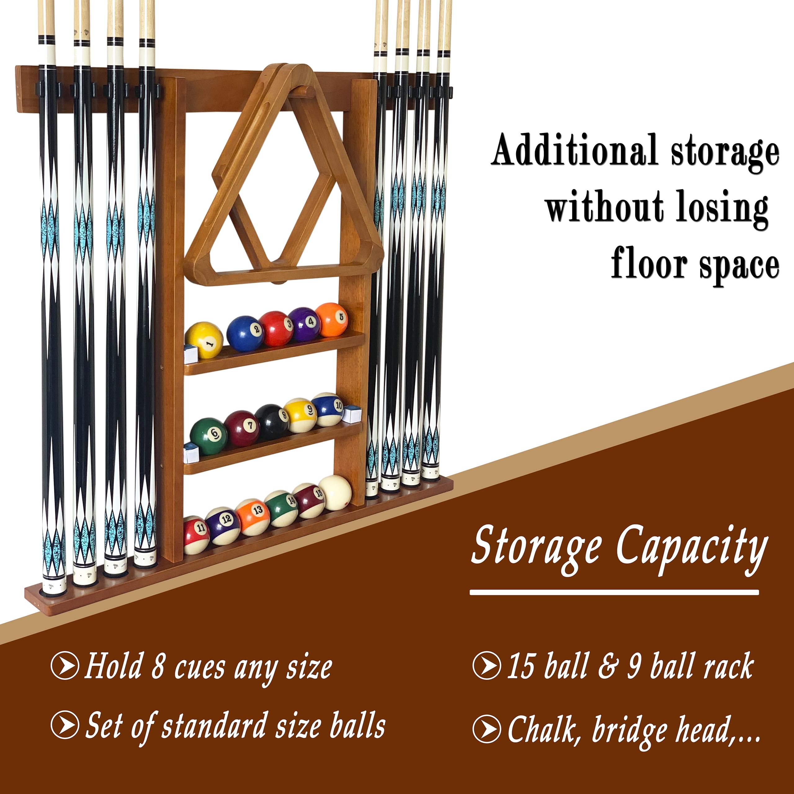 GACCO BILLIARDS Pool Cue Stick Holder Wall Mount, Pool Cue Holder ...