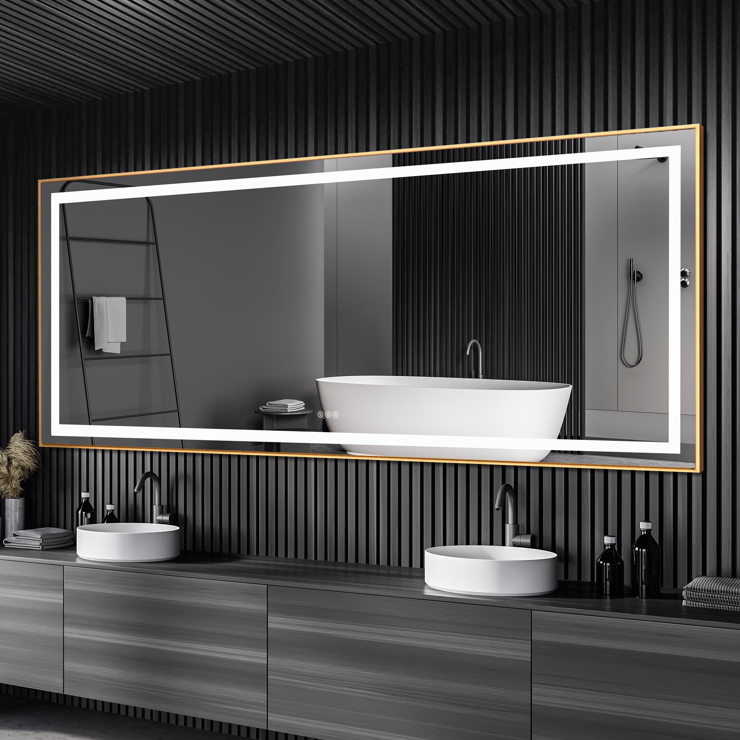 Amazon.com: LifeSky Framed LED Bathroom Mirror - 84x36 inch Dimmable ...