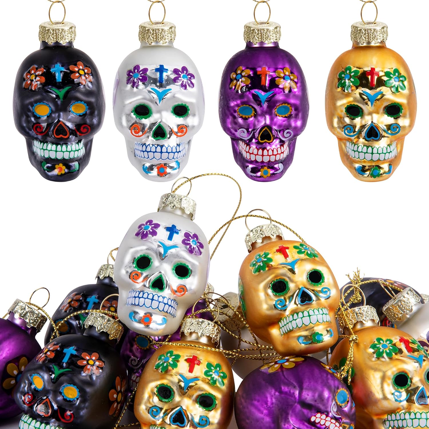 Amazon.com: 12 Pcs Day of The Dead Glass Ornaments- Dia De Los Muertos ...