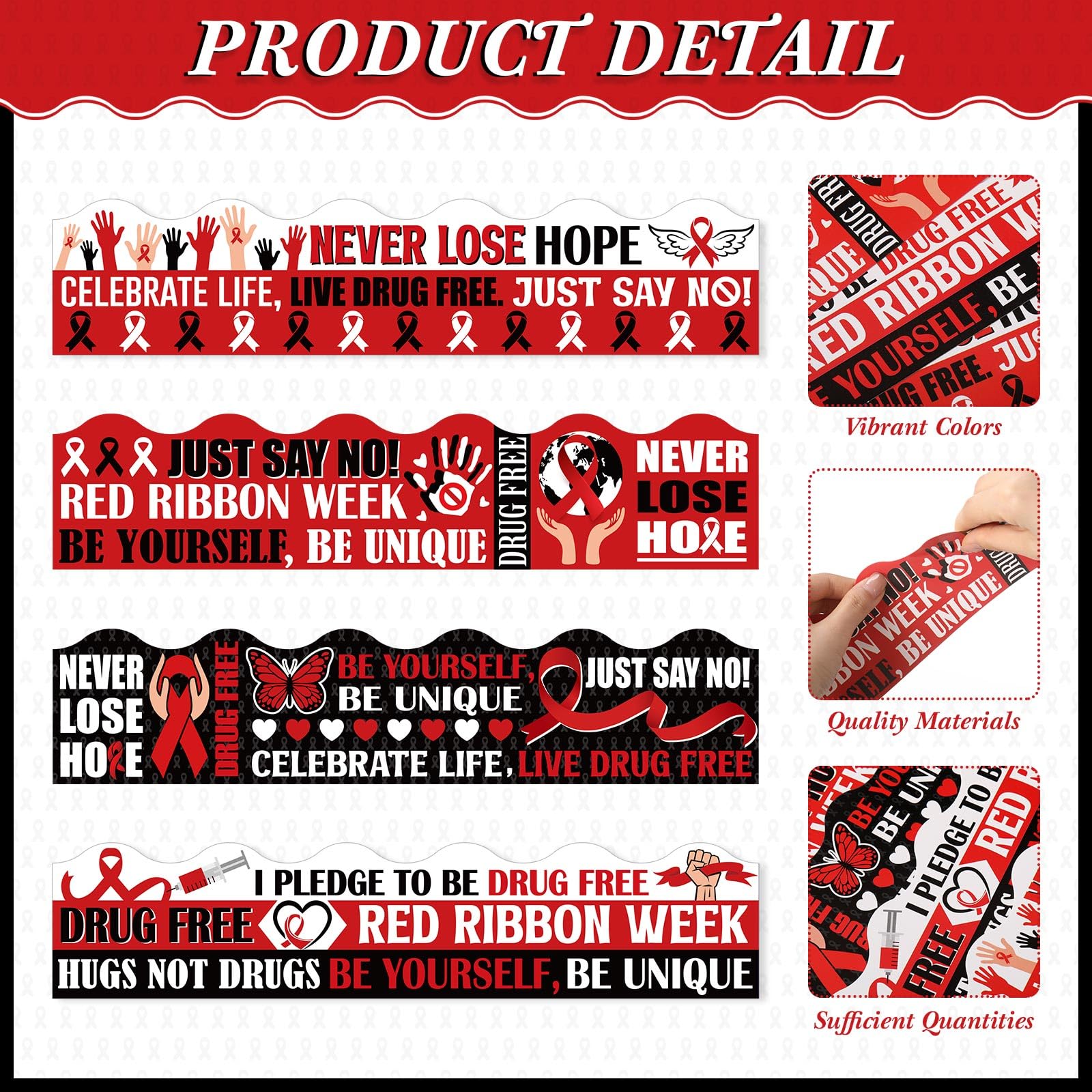 Snapklik.com : 79 Ft Red Ribbon Week Bulletin Board Borders 80 Pcs Drug ...
