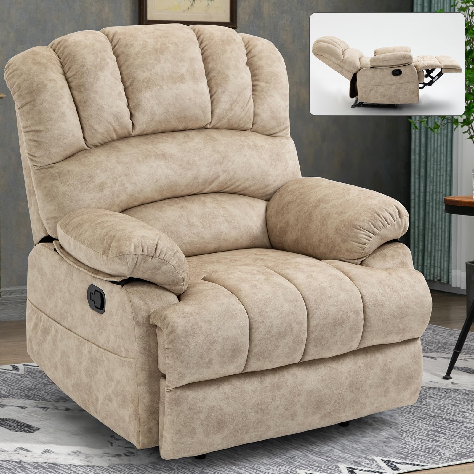 Amazon.com: LUXLEN Large Manual Recliner Chair,Soft Fabric Push Back ...