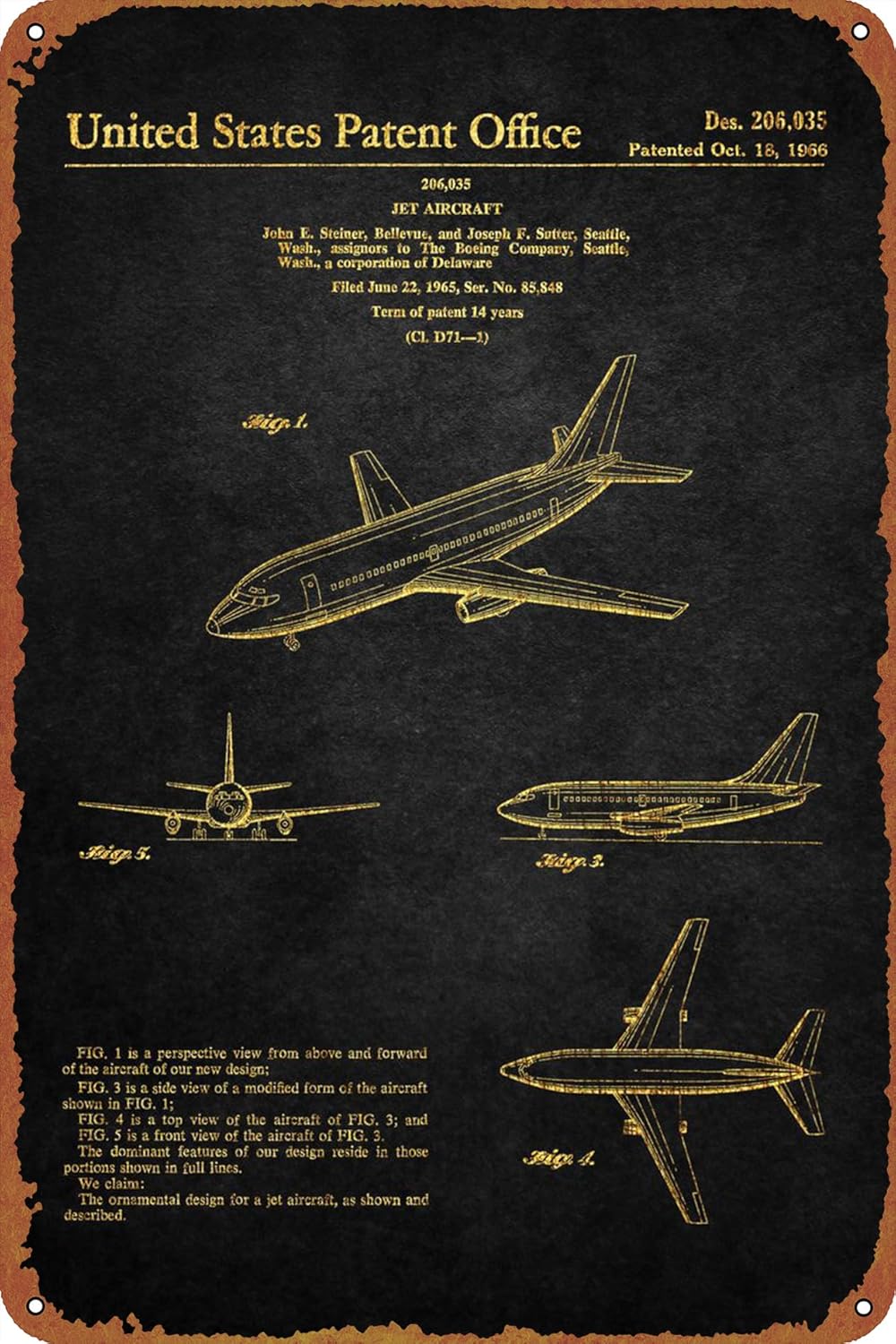 Amazon.com: 5 Boeing 737 Patent Poster Tin Metal Sign Vintage Wall ...