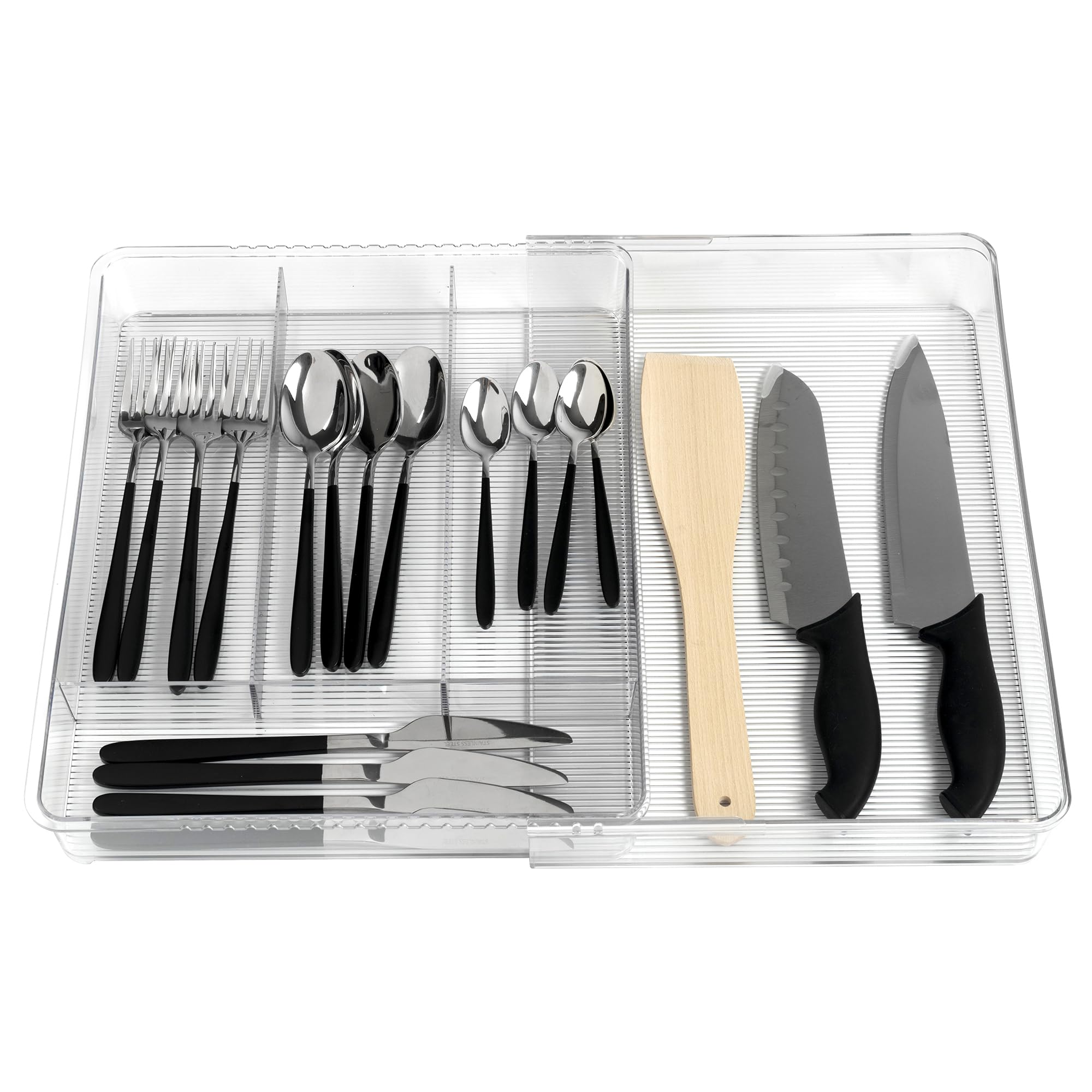 Amtido Cutlery Drawer Organiser - Expandable Tray - Clear Durable PET ...