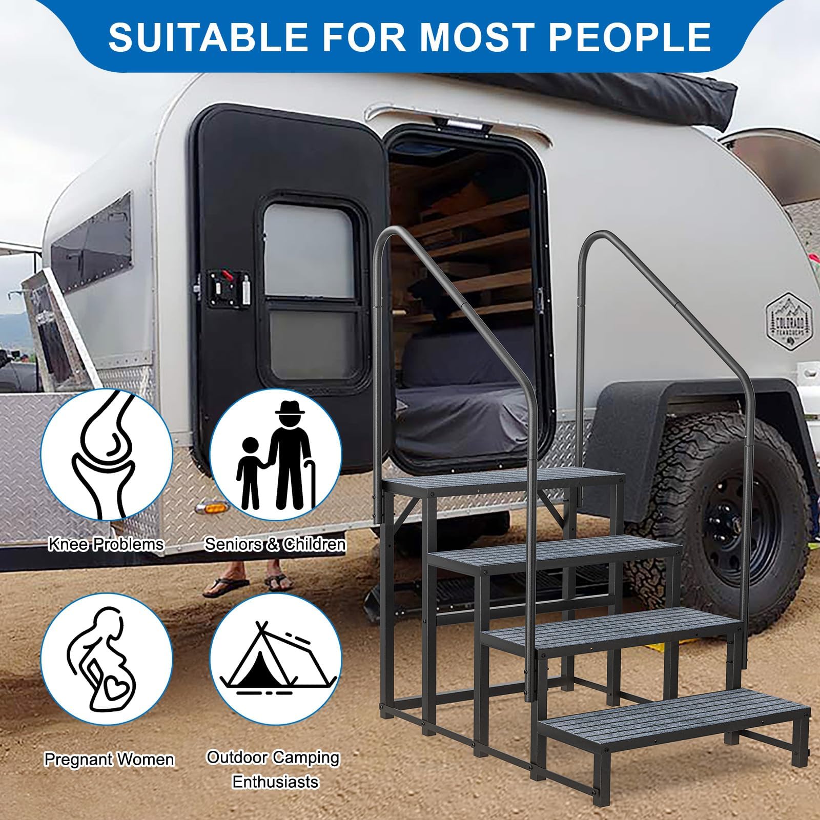 RV Steps with Handrail, Hot Tub Steps, Upgraded 4 Tier Heavy duty Steel ...