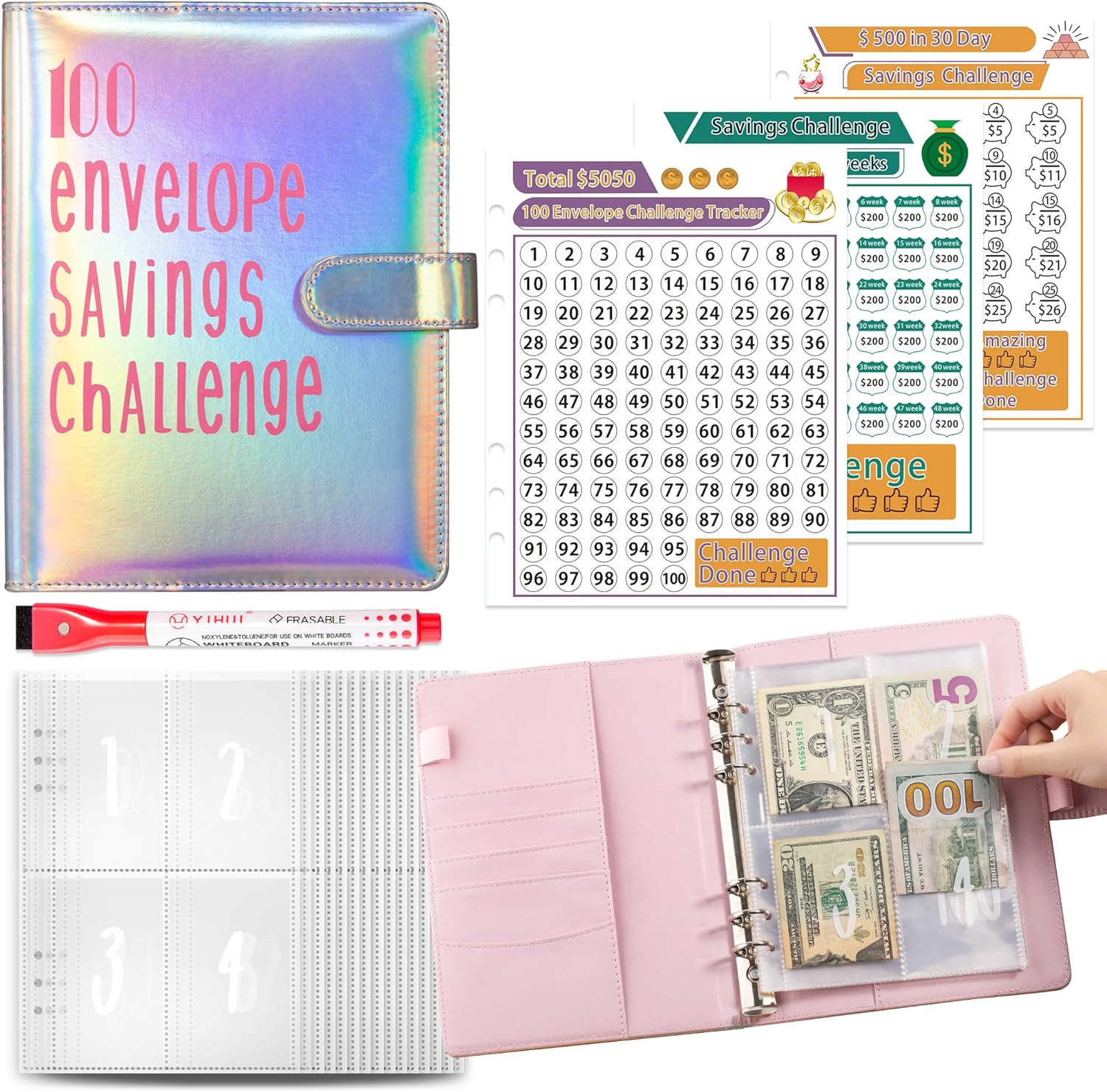 Amazon.com : Artkissa 100 Envelopes Money Saving Challenge Binder ...