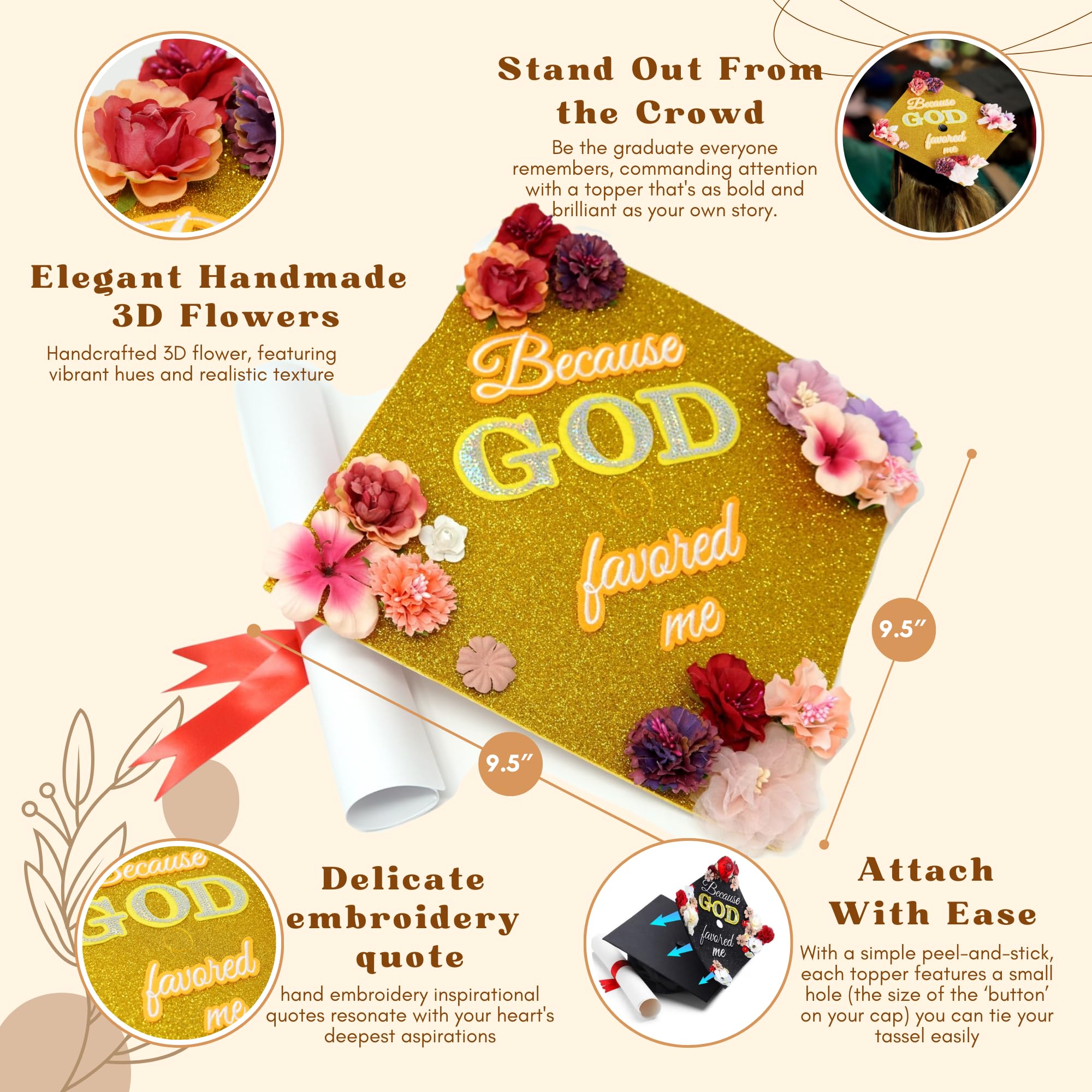 Snapklik.com : GRADWYSE Gold Glitter Graduation Cap Topper