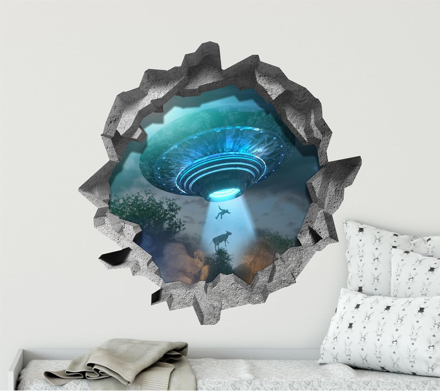 Amazon.com: 3D Hole in The Wall Decal Alien Abduction UFO 2 Window Wall ...