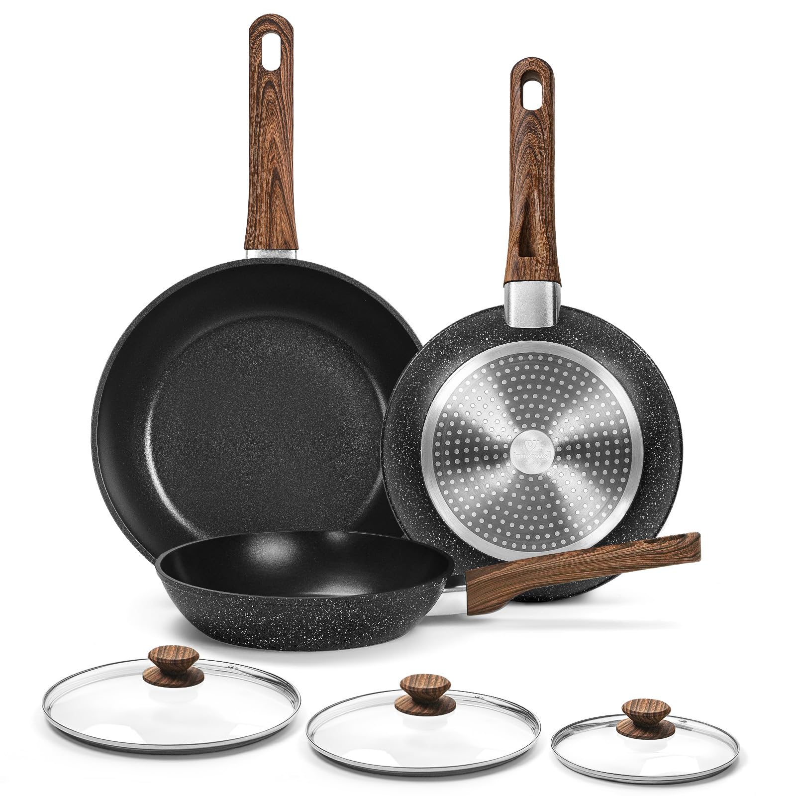 Amazon.com: Frying Pan Set With Lids - Non Stick Frying Pans Set 3 Pcs ...
