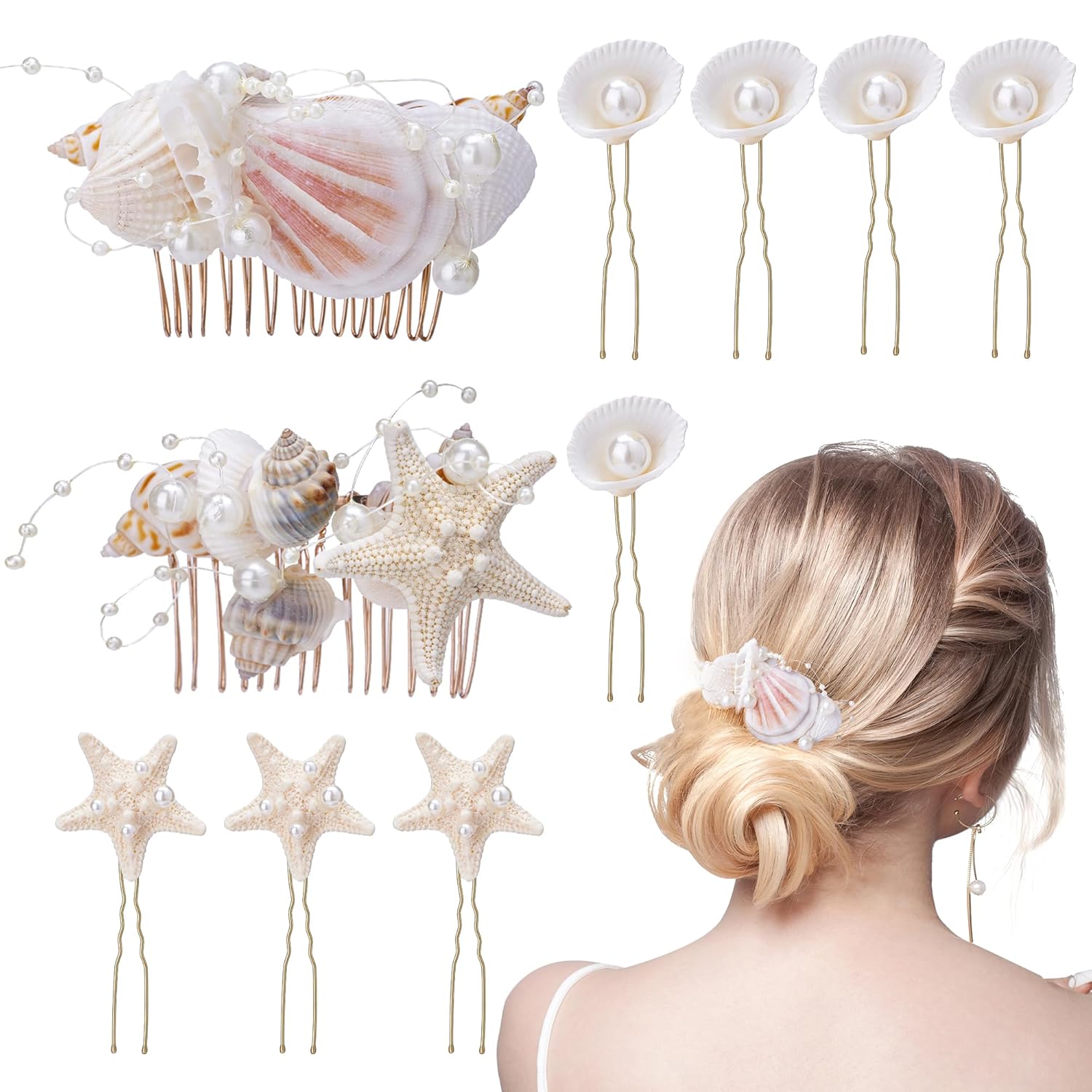 Amazon.com : PartyforU Starfish Hair Pins Comb Set - 10Pcs Handmade ...