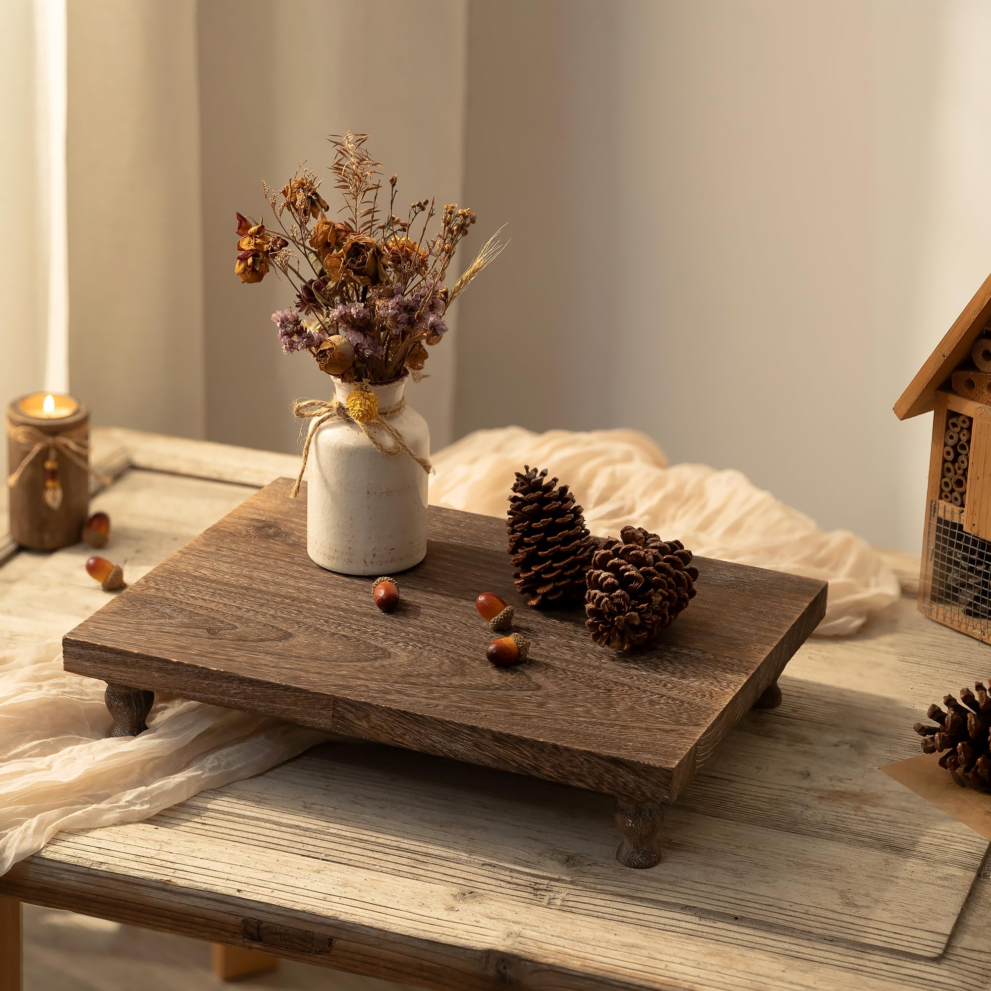 Snapklik.com : Hanobe Wooden Riser Decorative Tray: Farmhouse Wood ...