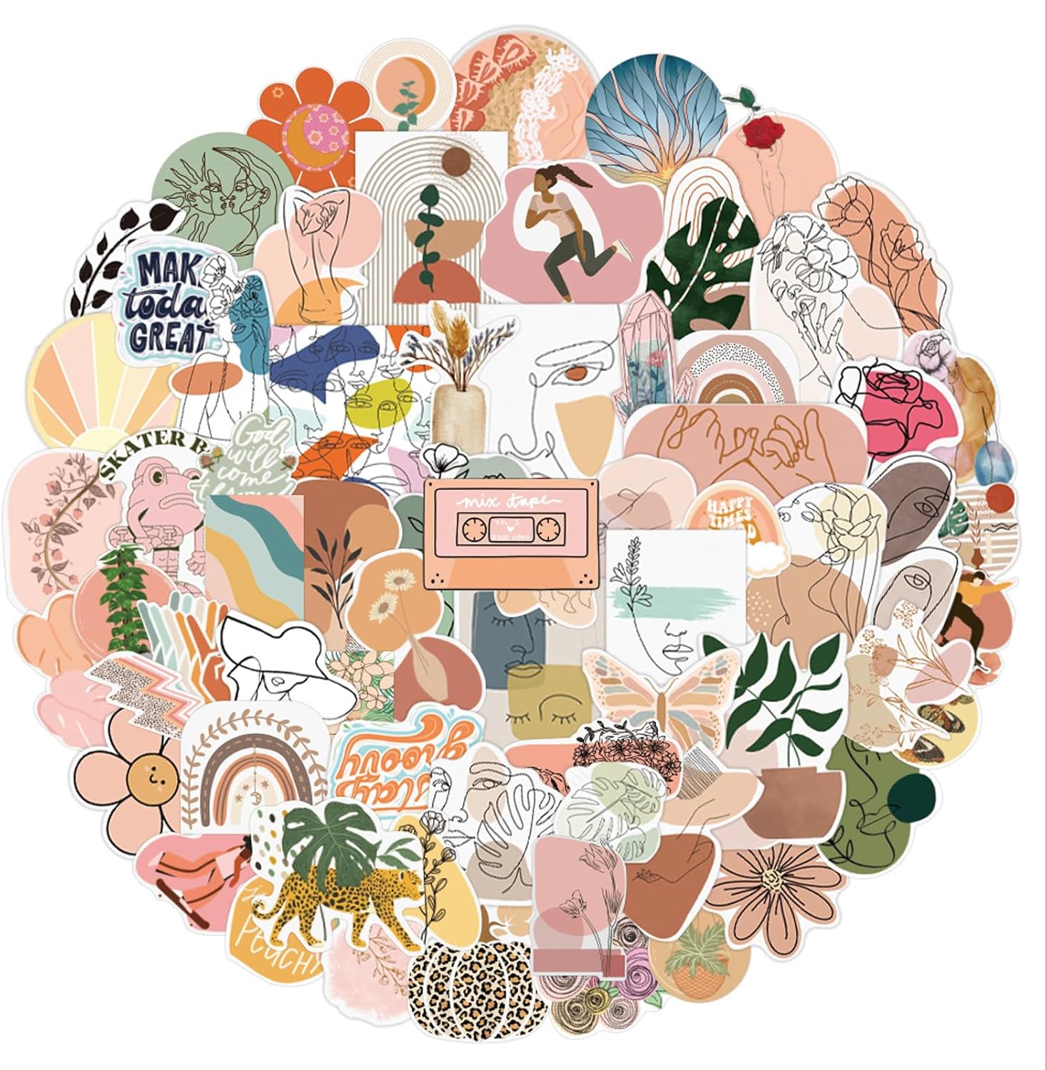Zulbceo 100 Pcs Boho Stickers, Cute Aesthetic Stickers Stickers ...