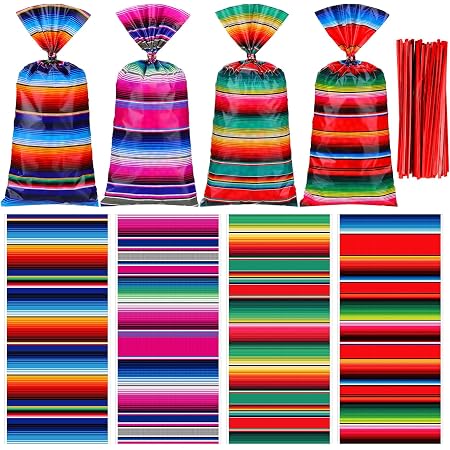 Amazon.com: Wesnoy 100 Pcs Mexican Fiesta Cellophane Treat Bags Mexican ...