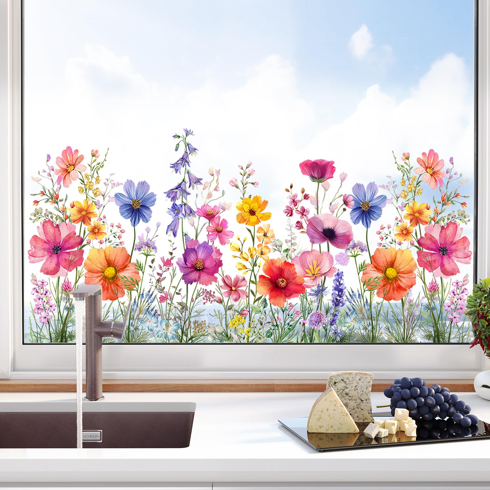 Tanlaby Garden Flower Window Clings Spring Summer Wildflower Grass ...