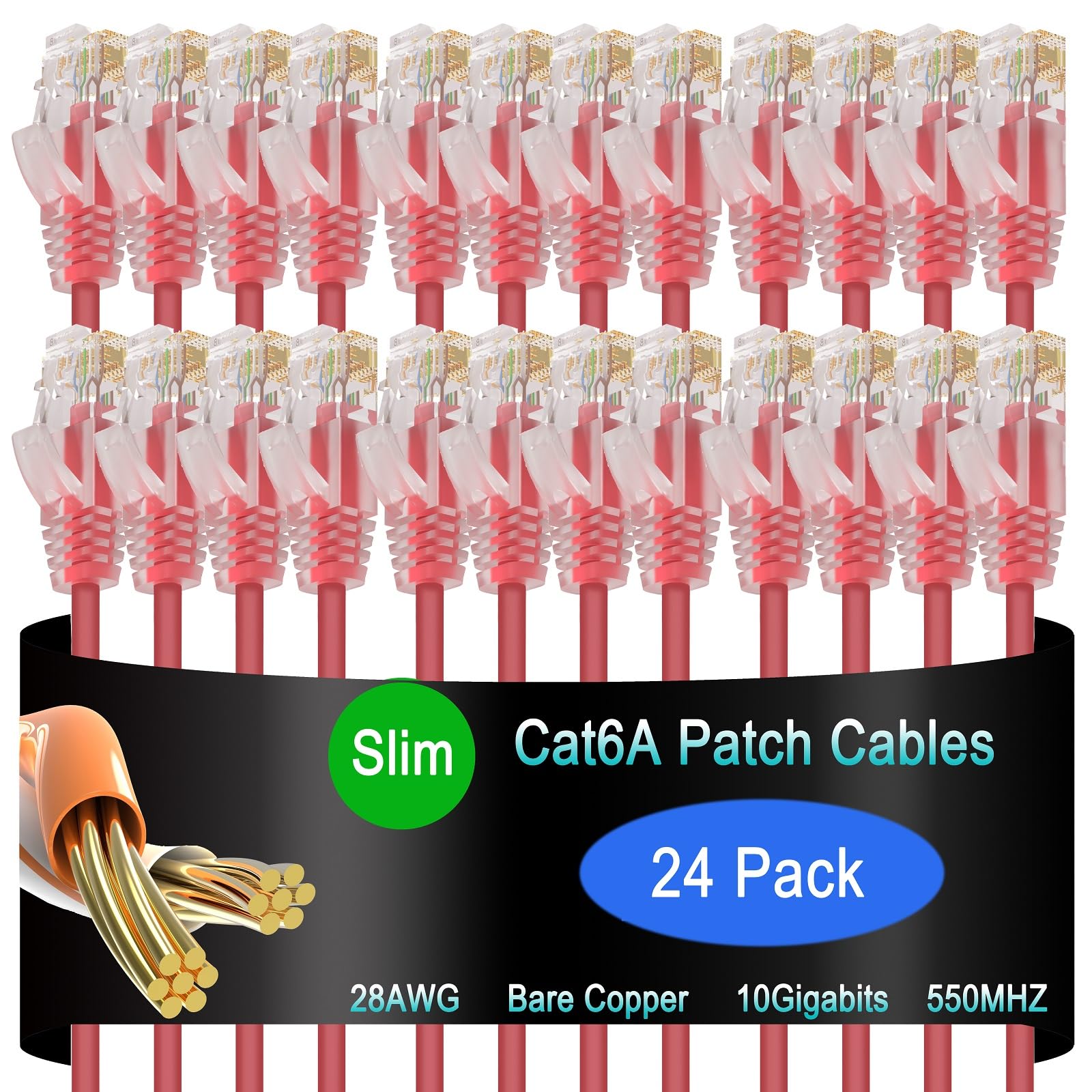 Lysymixs Cat6a Slim Ethernet Patch Cable 1 ft (24 Pack), Cat6a Patch ...