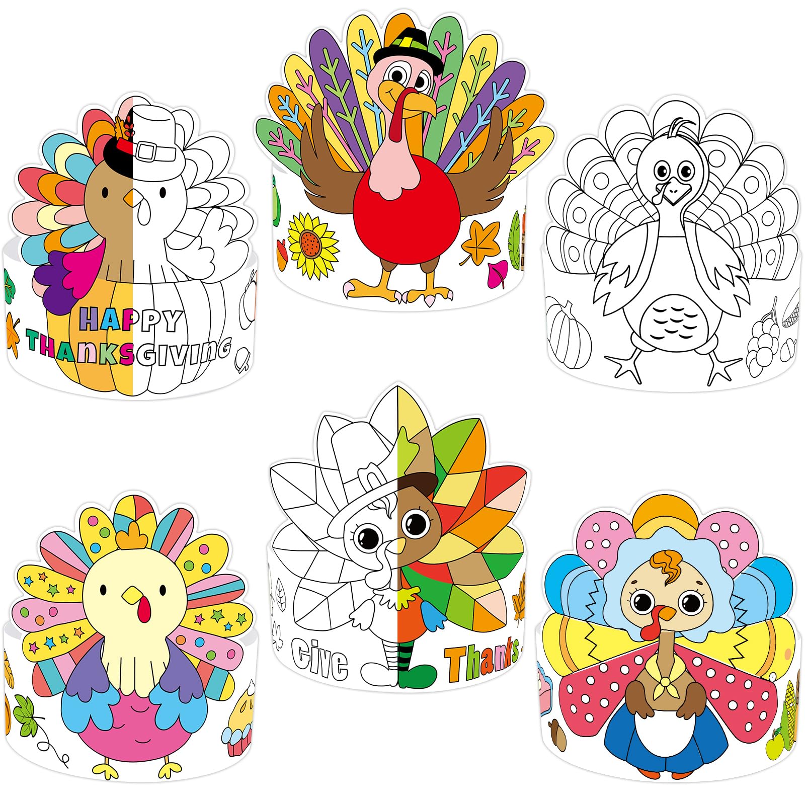 Turkey Crown Color Your Own s,24Pcs Thanksgiving Turkey Coloring Crowns ...