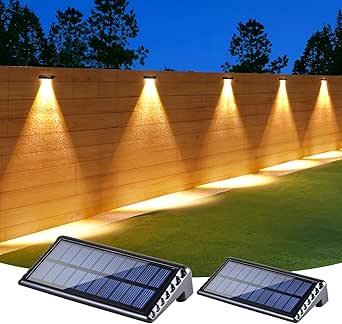 LIFENGSOLER Solar Fence Lights Outdoor Waterproof LED,4LEDs Focus Lens ...