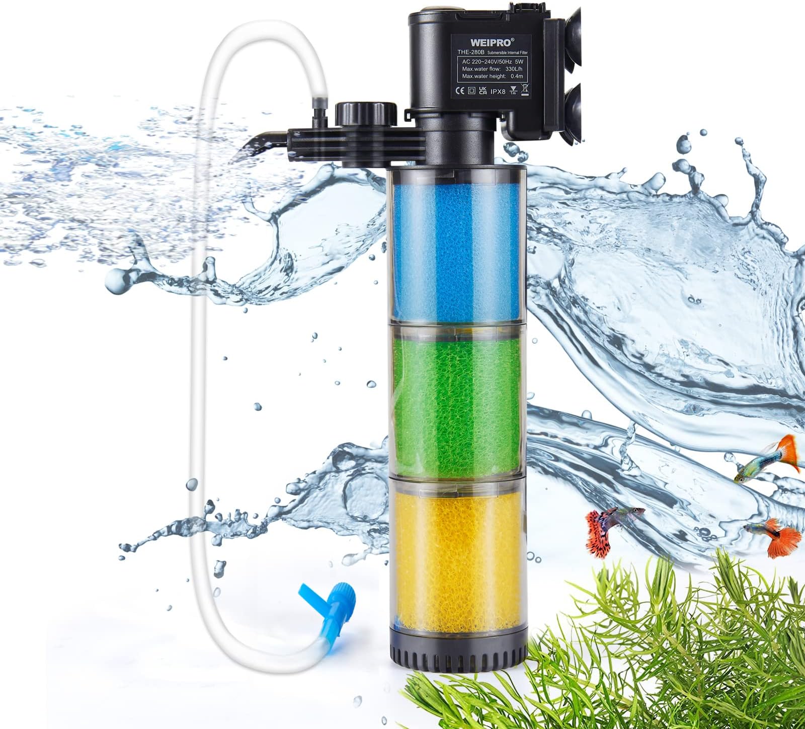 Hidom Internal Aquarium Power Filter Fish Tank Pump 1000 LPH with 360 ...