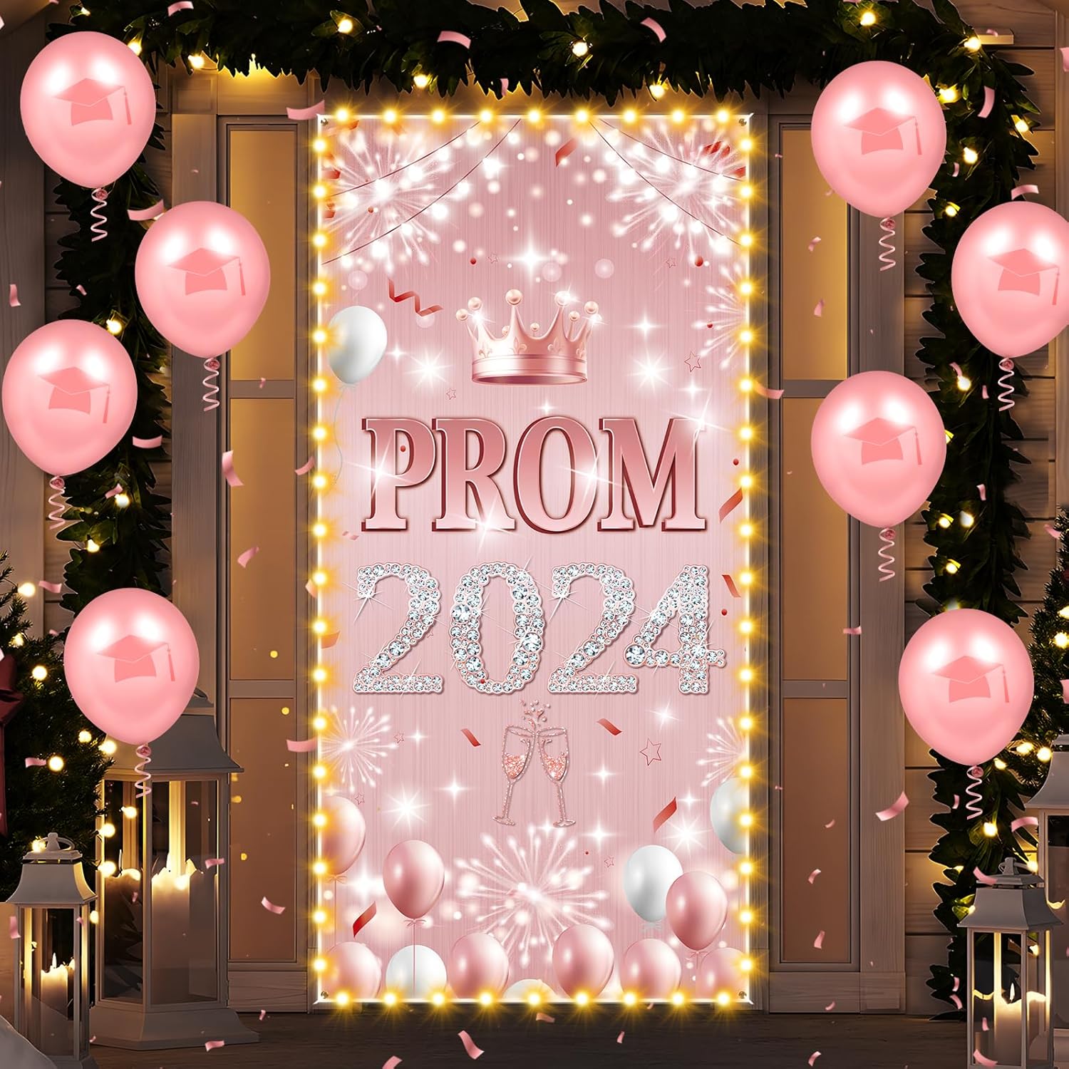 Amazon.com: Rose Gold Graduation Door Decorations Banner with LED ...