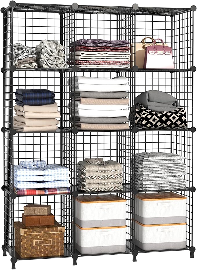 AWTATOS Wire Storage Cubes Closet Shelves Organizer 12 Cube Wire Grids ...