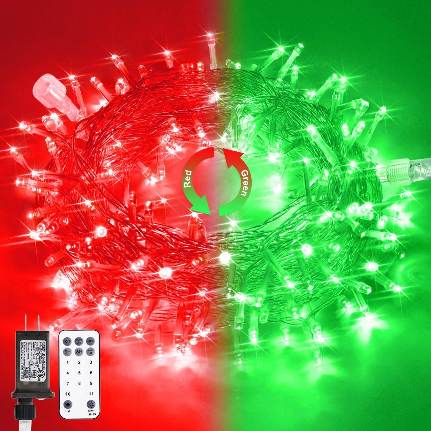Snapklik.com : 100 LED Red & Green Christmas Lights Plug In, Christmas ...