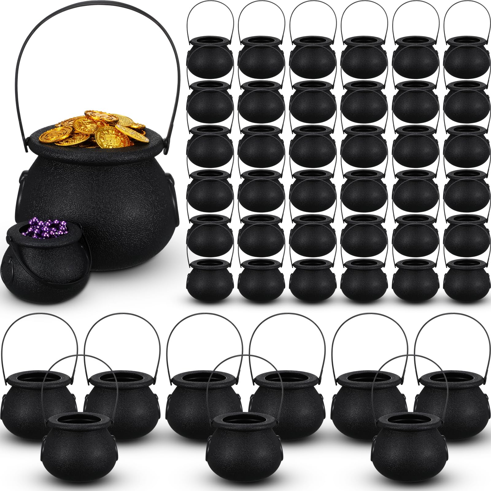 Dandat 48 Pcs Plastic Mini Large Witches Cauldron Set with Handle for ...