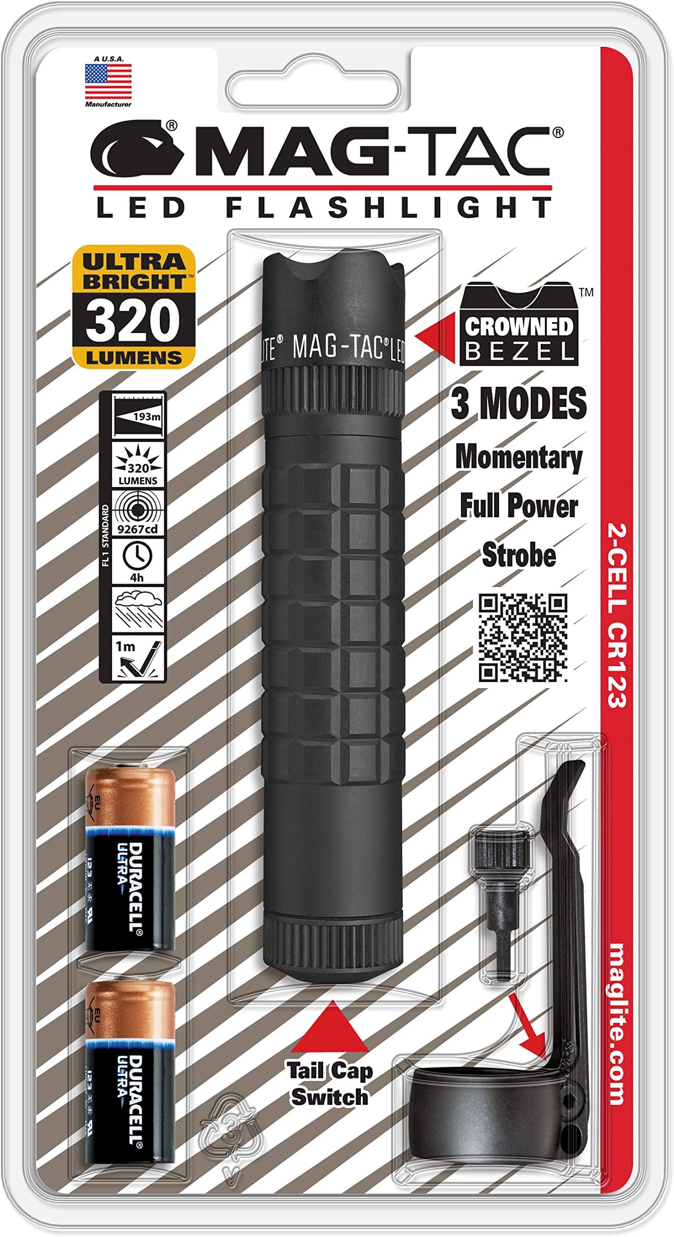 Maglite Mag-Tac LED 2-Cell CR123 Flashlight - Crowned-Bezel, Matte ...