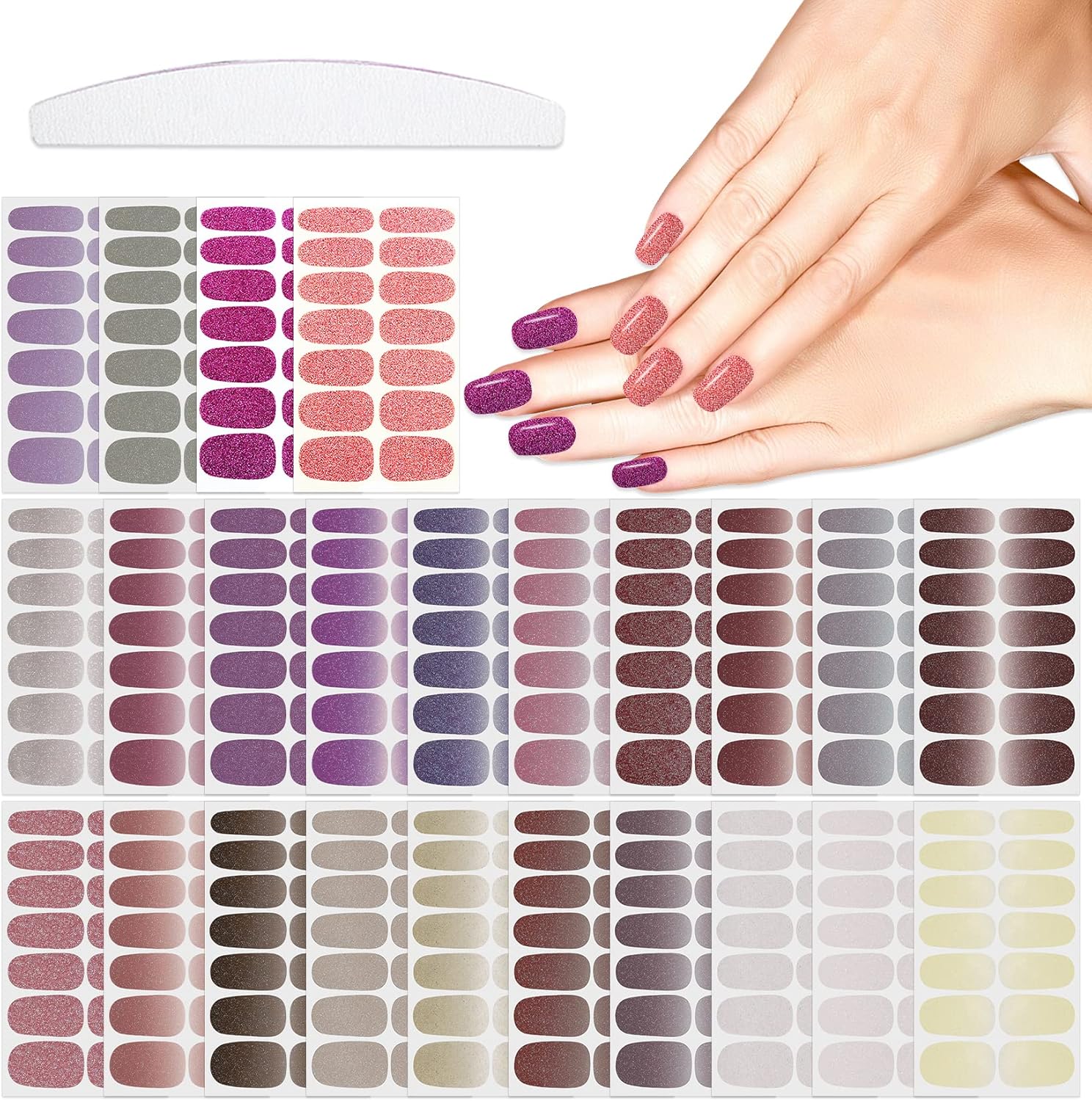 Amazon.com: YECIRALA 24 Sheets 336 Pcs Solid Glitter Nail Stickers ...