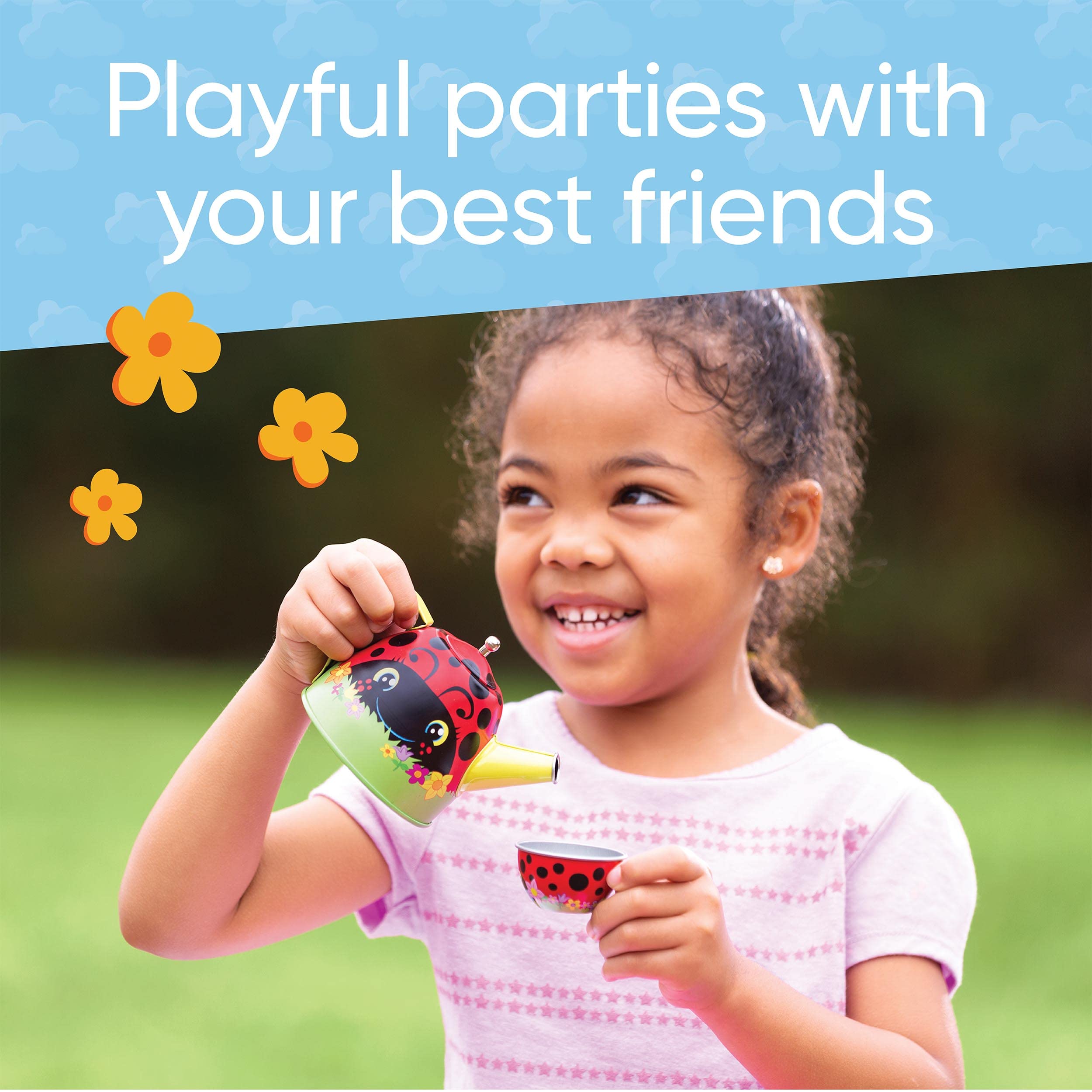 Snapklik.com : Hearthsong 15-Piece Ladybug-Themed Tin Tea Set