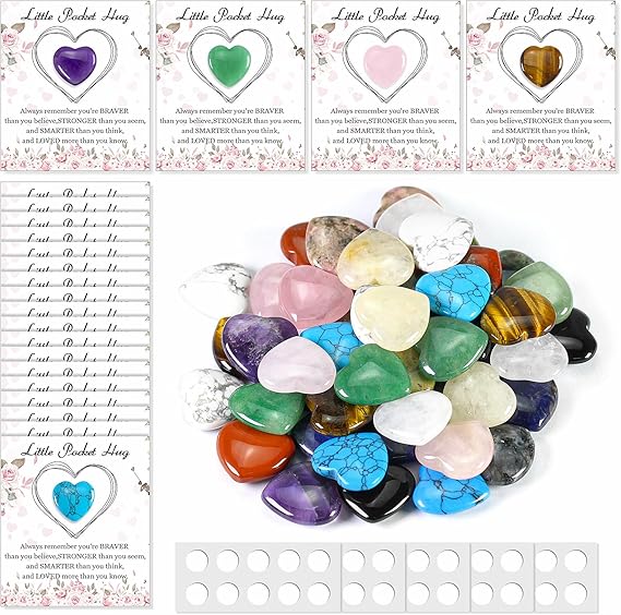 Amazon.com: 50 Sets Pocket Hug Bulk with Heart Shape Natural Stones ...