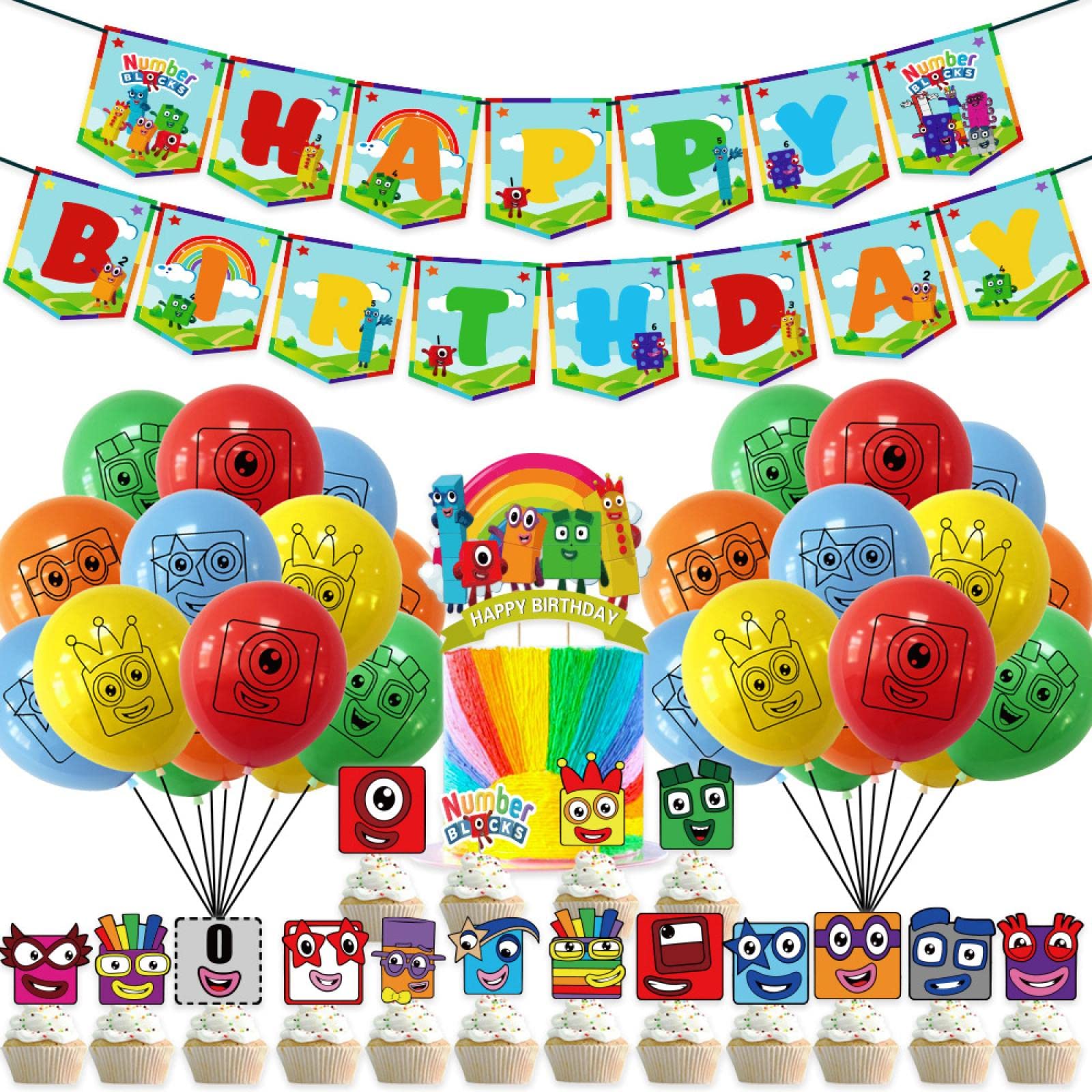 Shengping 48pcs Number Blocks Theme Birthday Party Decoration ...