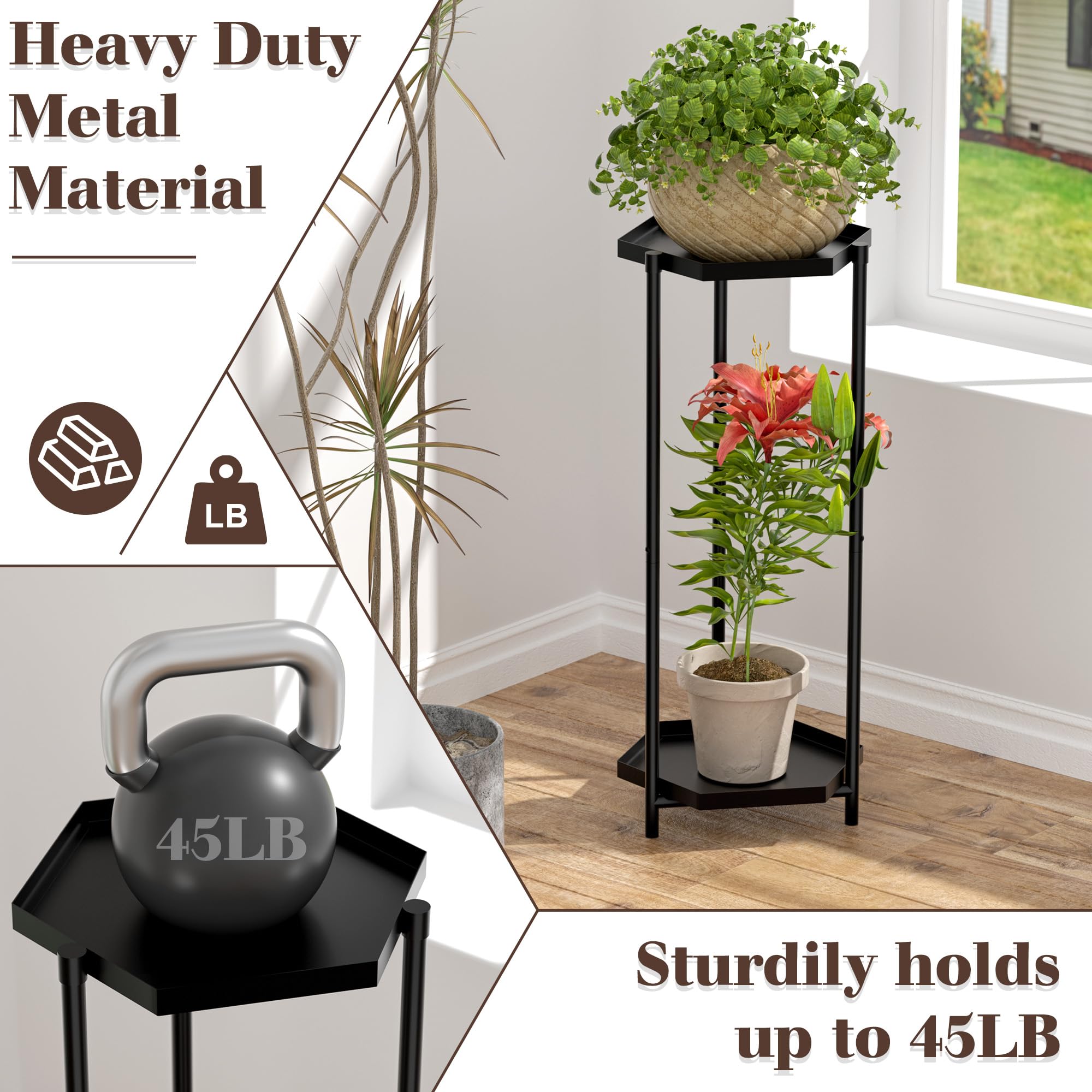 SUEH DESIGN 2 Tier Pland Stand for Indoor Outdoor, Metal Plant Stand ...