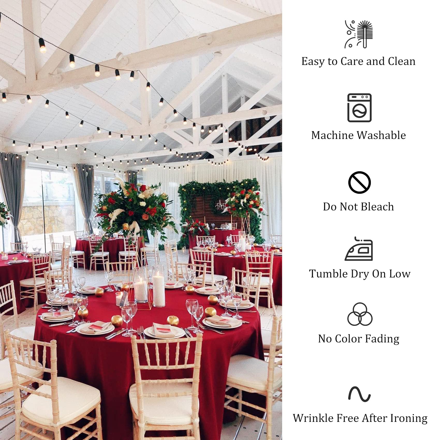 8 Pack Thick Premium Round Tablecloth 90 Inch Red Round Table Covers ...