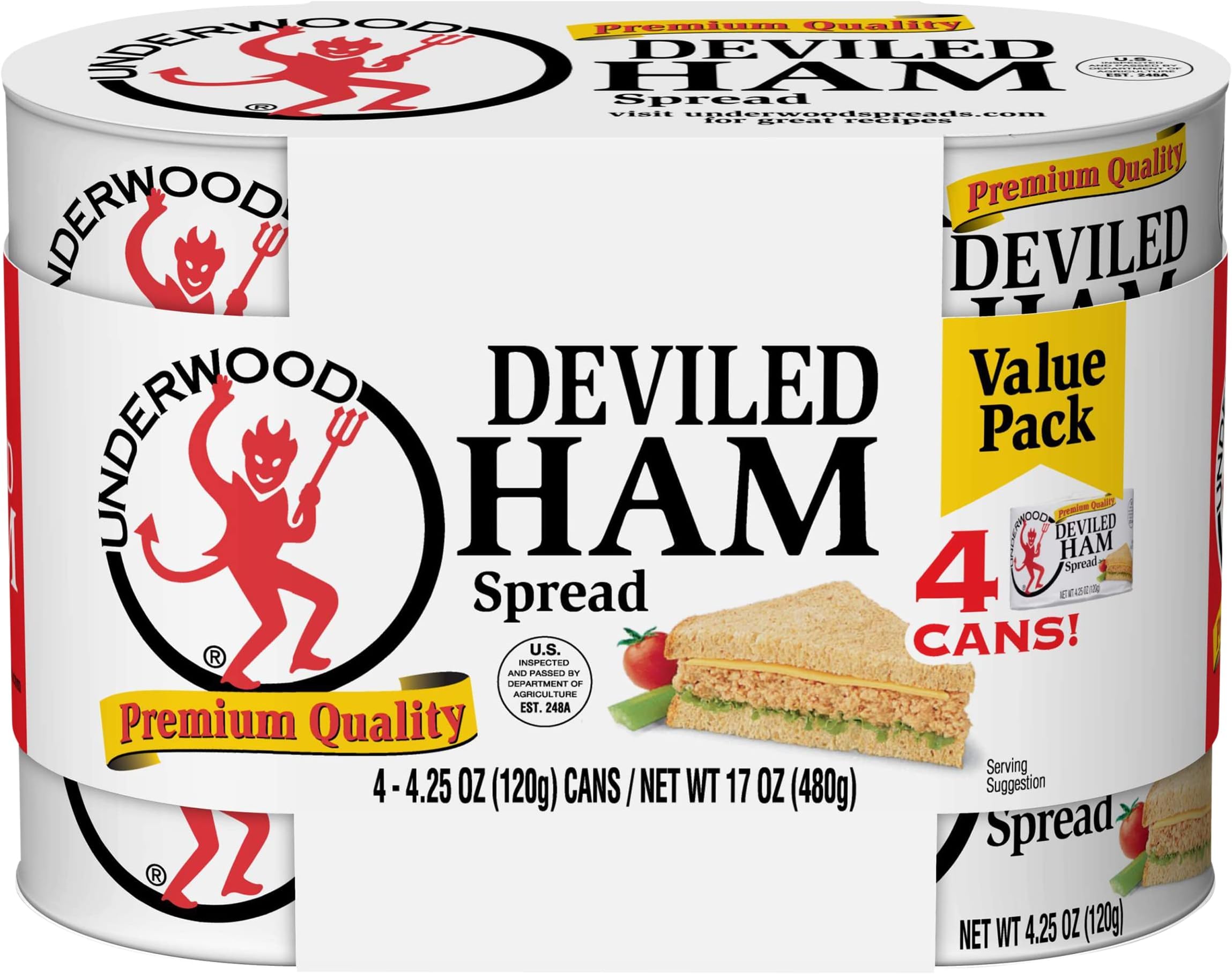Amazon.com : Underwood Deviled Ham Meat Spread, 4.25 Ounce (Pack of 4 ...