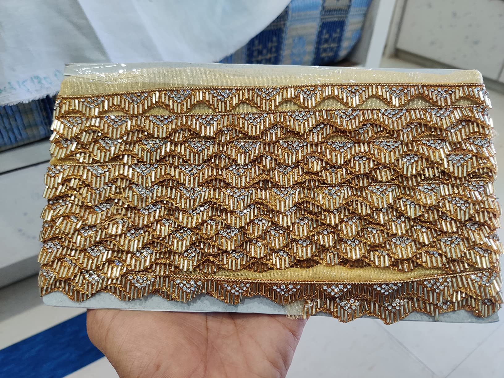 9 Meter Golden Finetage Pipe with shiny Diamond Glitter net Fabric ...