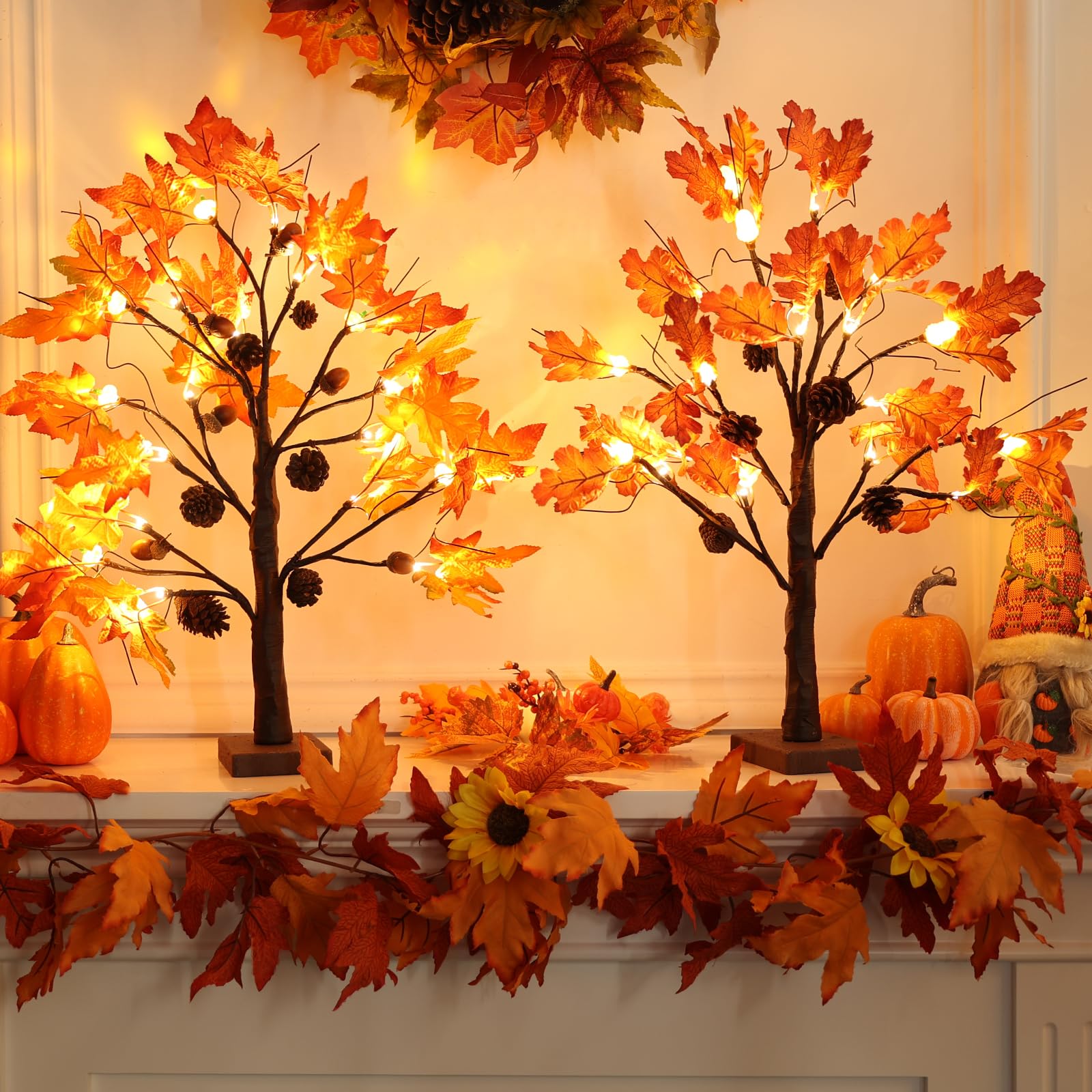 Amazon.com: ESTTOP Fall Decorations for Home, 2 Pack 24IN Lighted Maple ...
