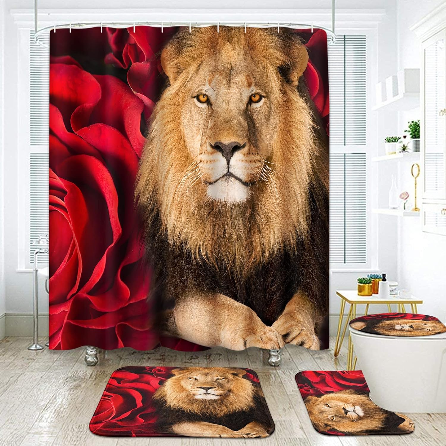 Amazon.com: Red Rose Bathroom Sets with Shower Curtain and Rugs and ...