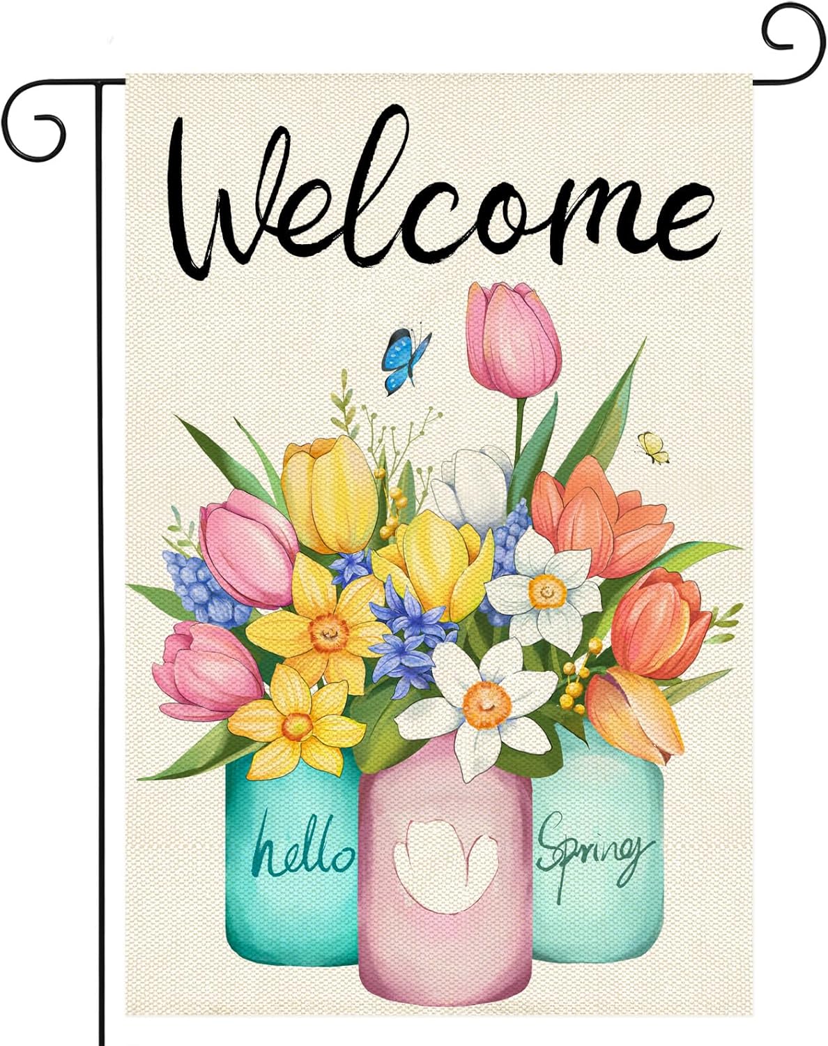 Amazon.com : HOSCAPE Welcome Spring Floral Garden Flag 12x18 Vertical ...