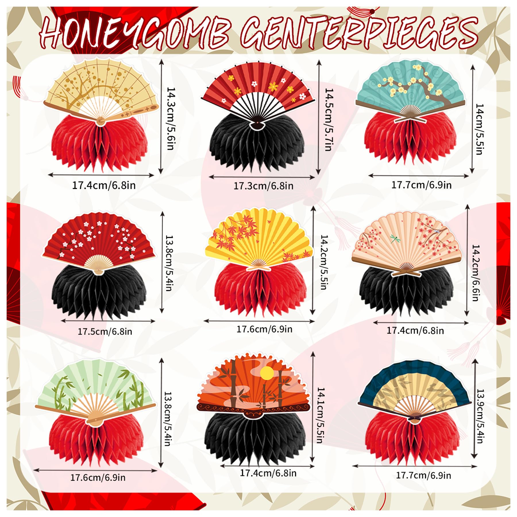 9 Pack Folding Fans Honeycomb Centerpieces Japanese Folding Fans ...