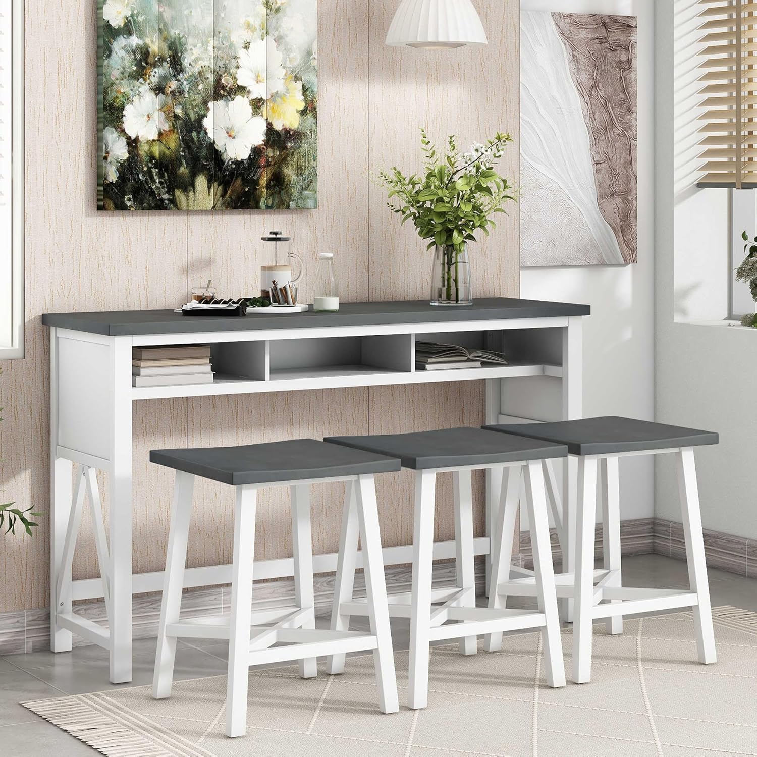 Amazon.com - P PURLOVE Dining Table Set for 4, Farmhouse Counter Height ...