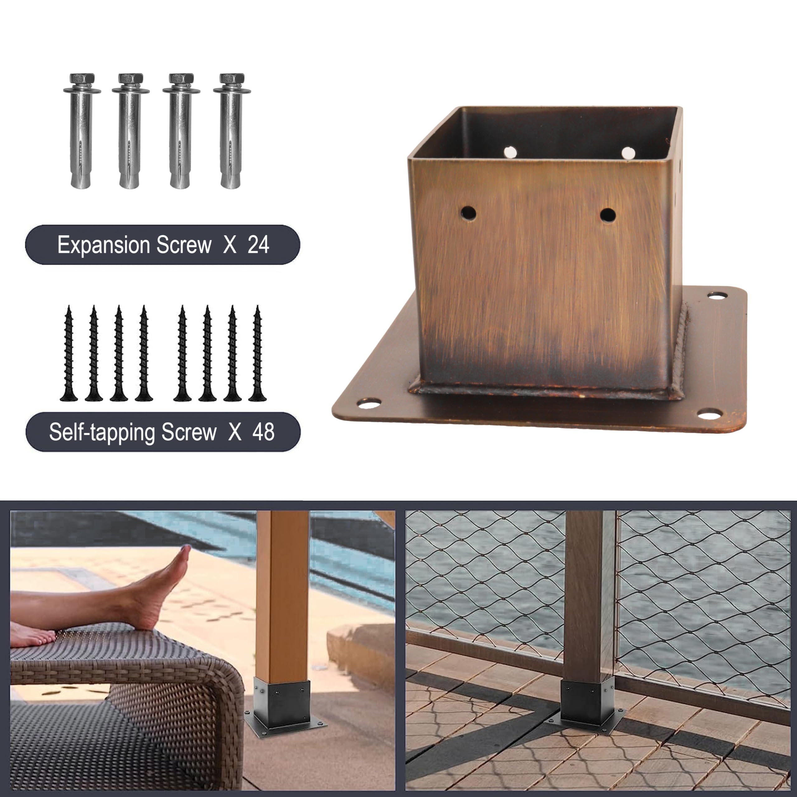 Snapklik.com : 6 PCS Metal 44 Post Base Post Base Brackets,Inner Size 3 ...
