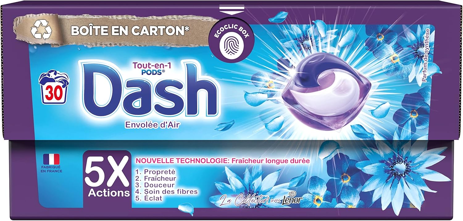 Dash Tout-en-1 PODS Lessive En Capsules 4x30 Lavages, Envolée D’air ...