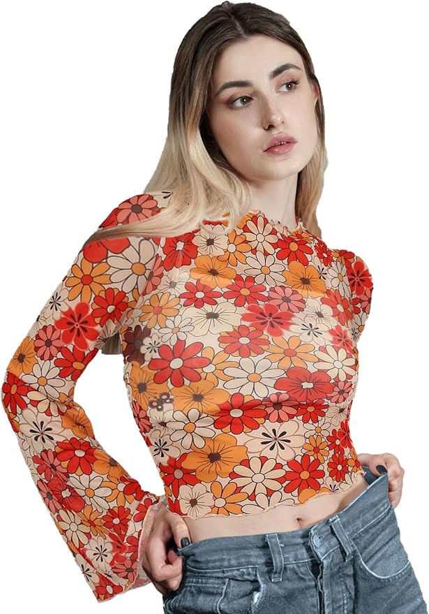 Amazon.com: Cosrea 70s Outfits for Women Bell Sleeve Tops Disco Outfit ...