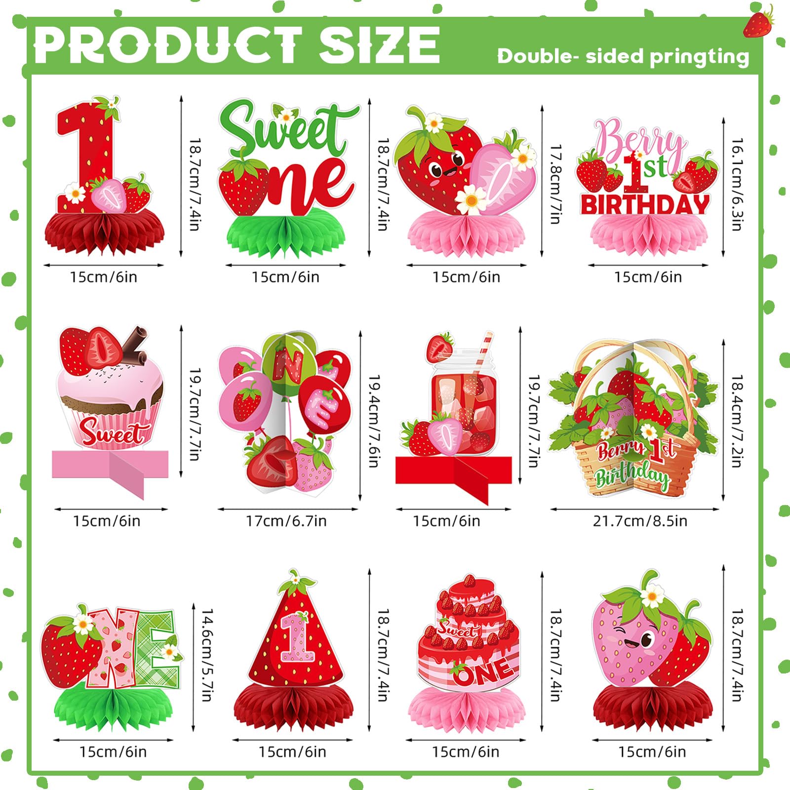Snapklik.com : 12 Pcs Berry 1st Birthday Decoration Strawberry ...
