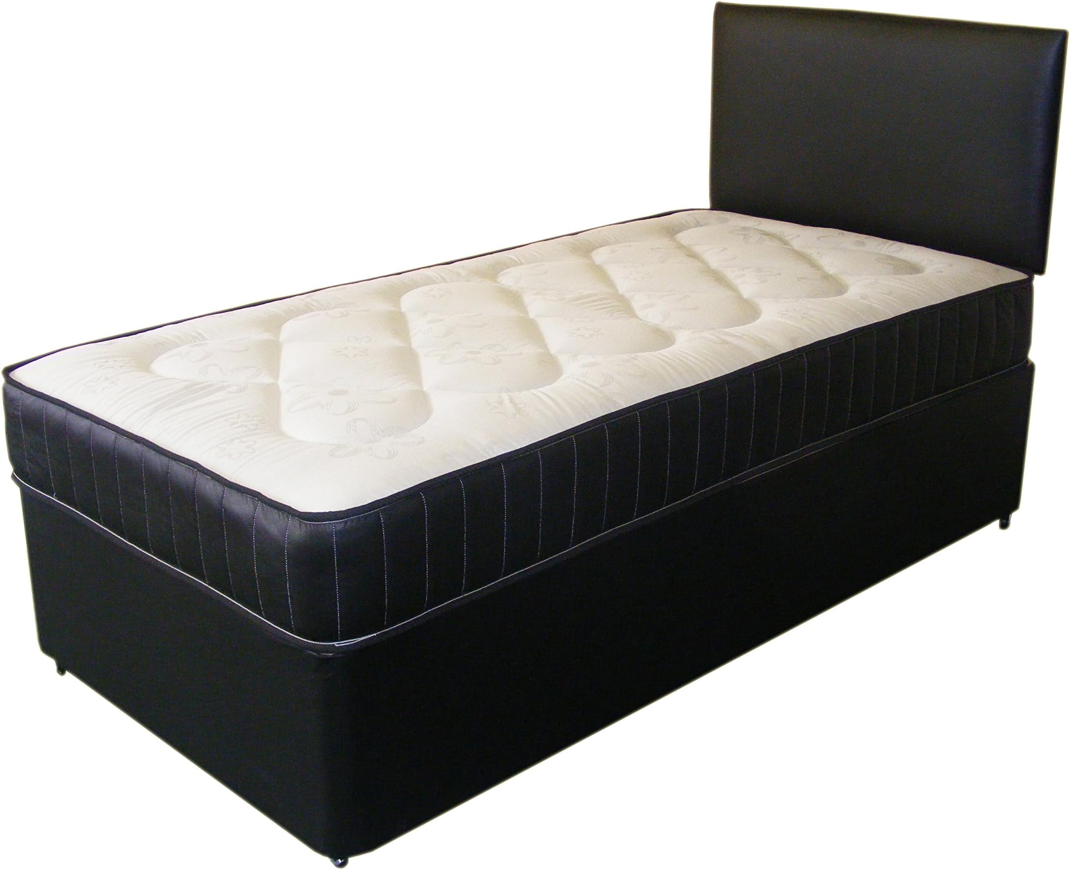 4FT Small Double Black Fabric Divan Bed Set Including Deep Quilt ...