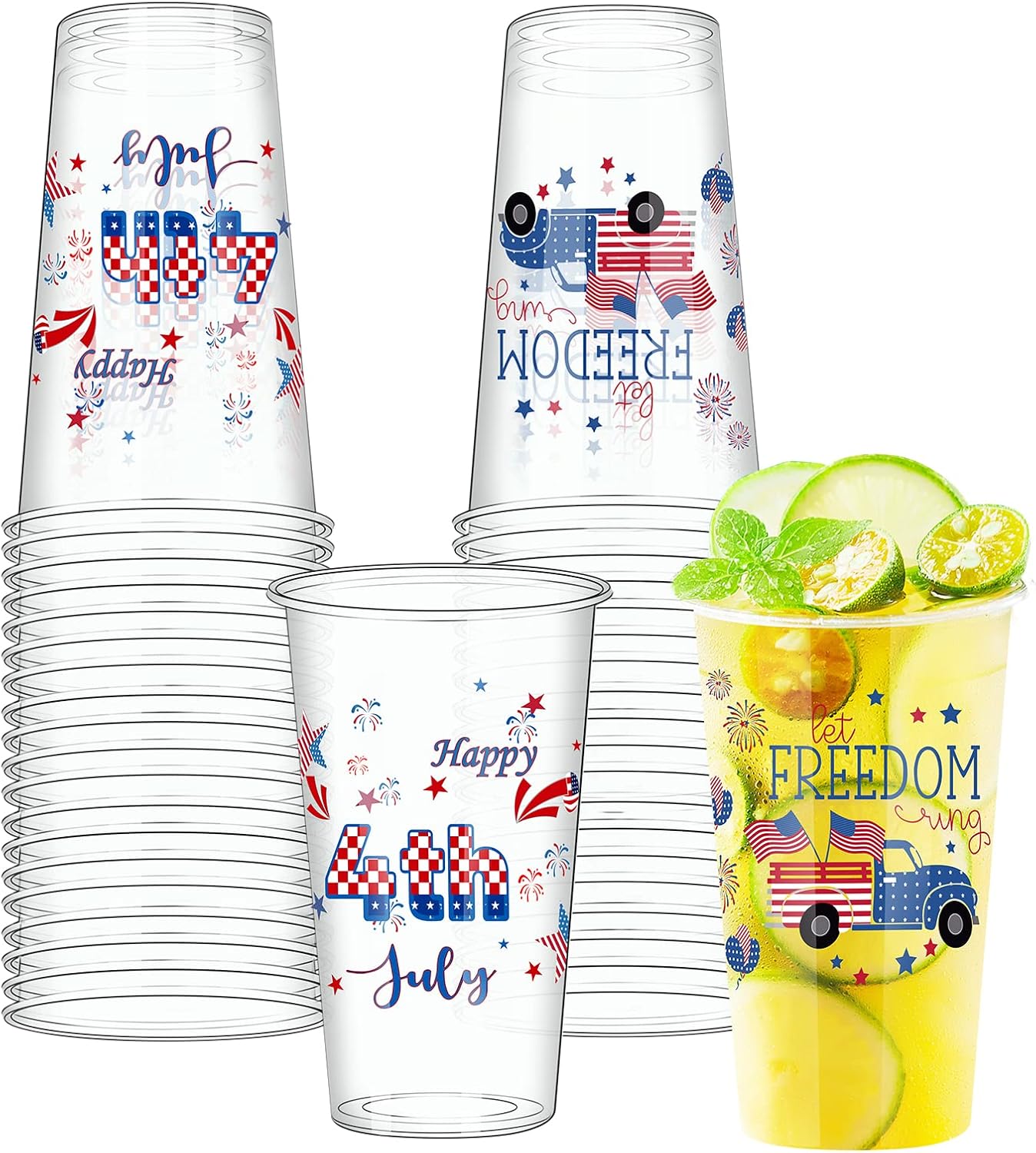 Amazon.com: 50 Pcs Patriotic Disposable Cups 16 Oz 4th of July Plastic ...